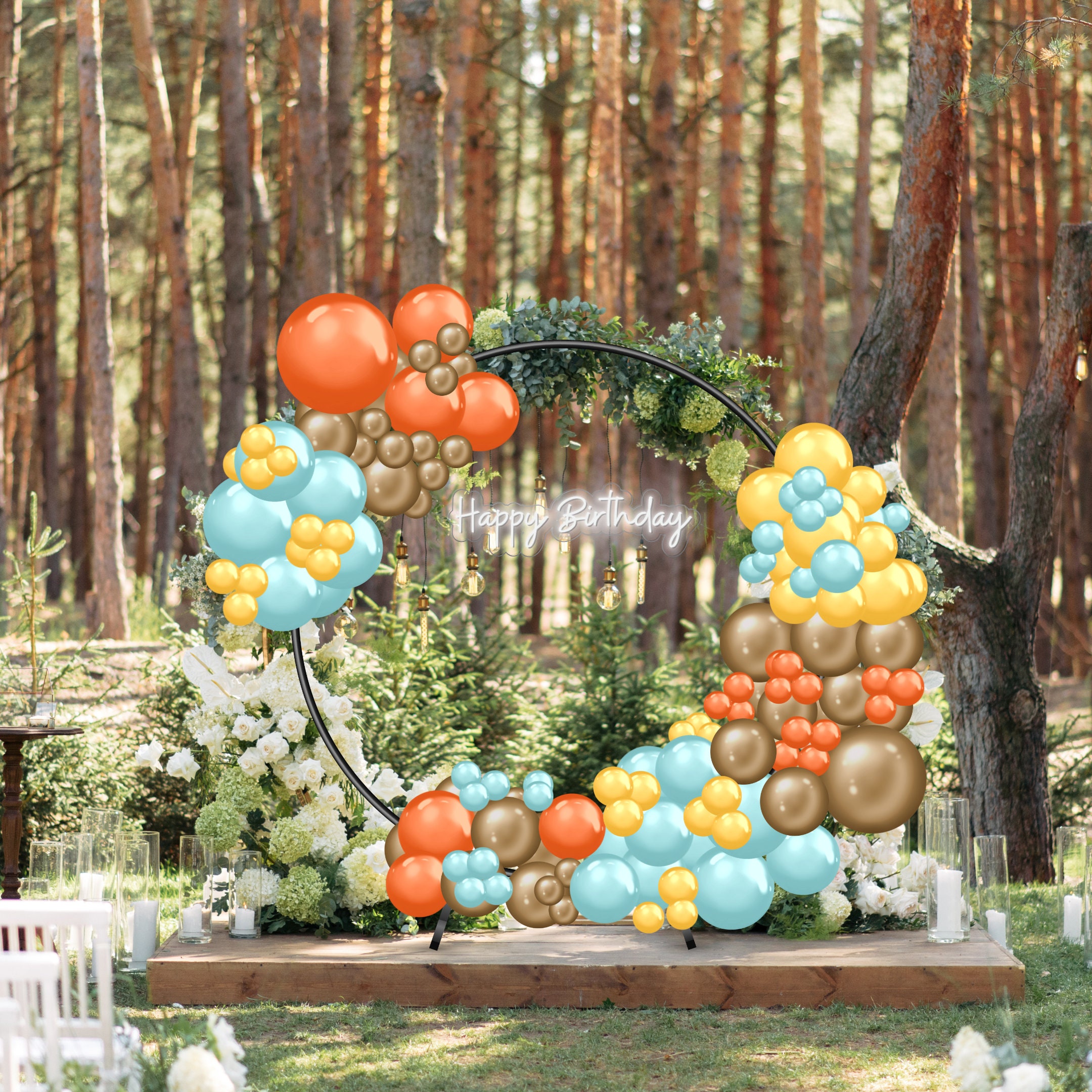 Happy Birthday Hoop Gold and Black Metallic Canva Balloon - Etsy