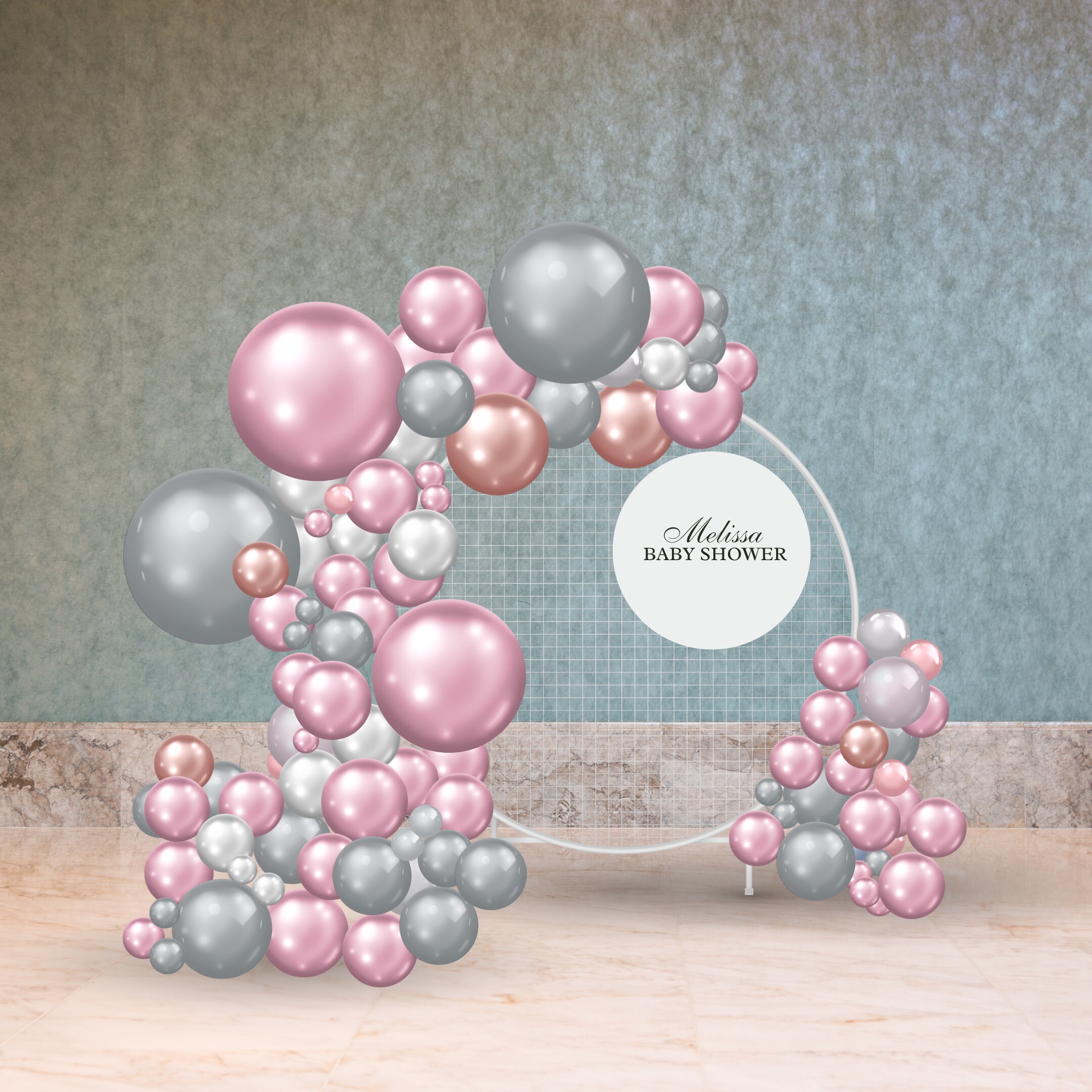 Hoop Garland Grid Baby Shower Canva Balloon Mockup | Event Mockup for ...