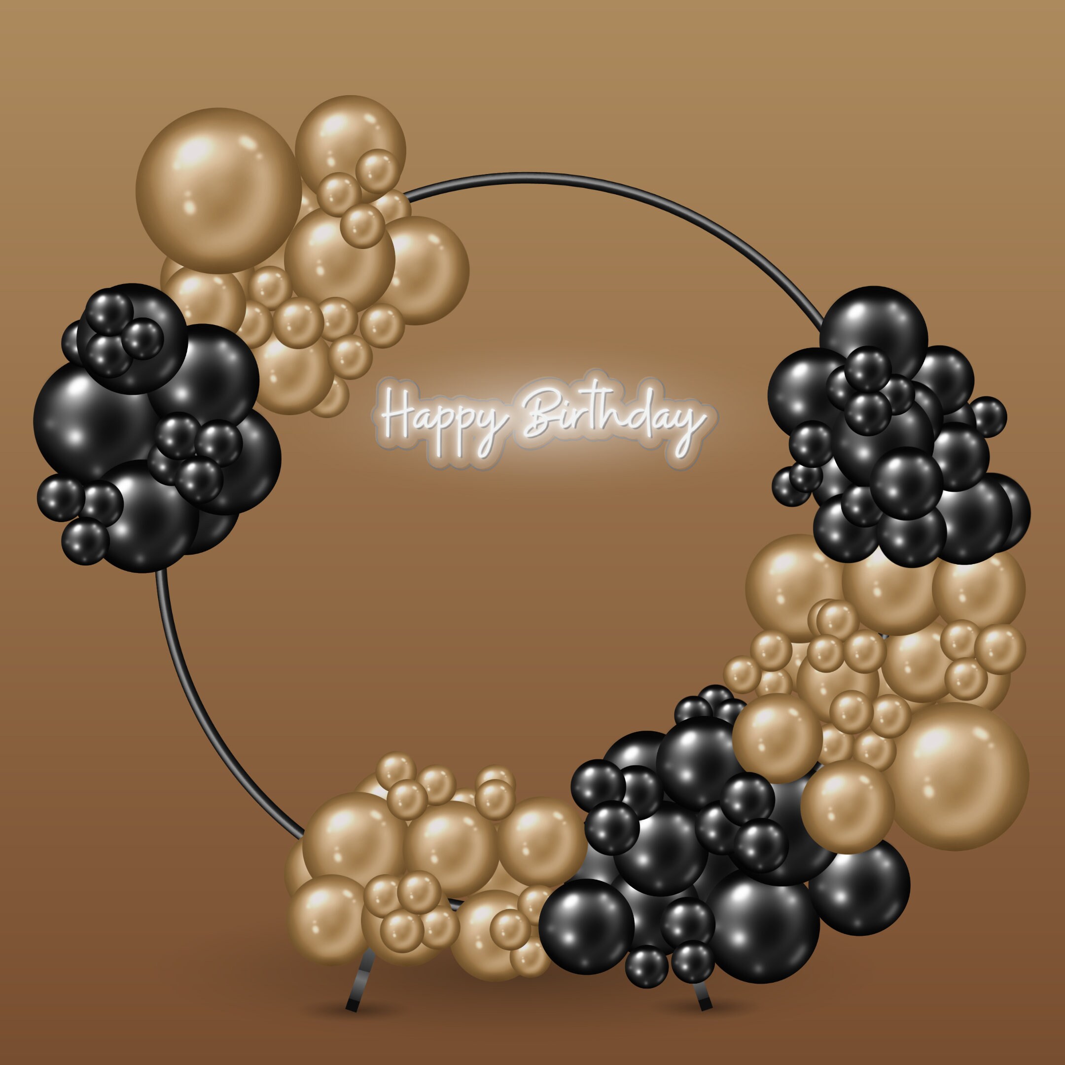 Happy Birthday Hoop Gold and Black Metallic Canva Balloon - Etsy