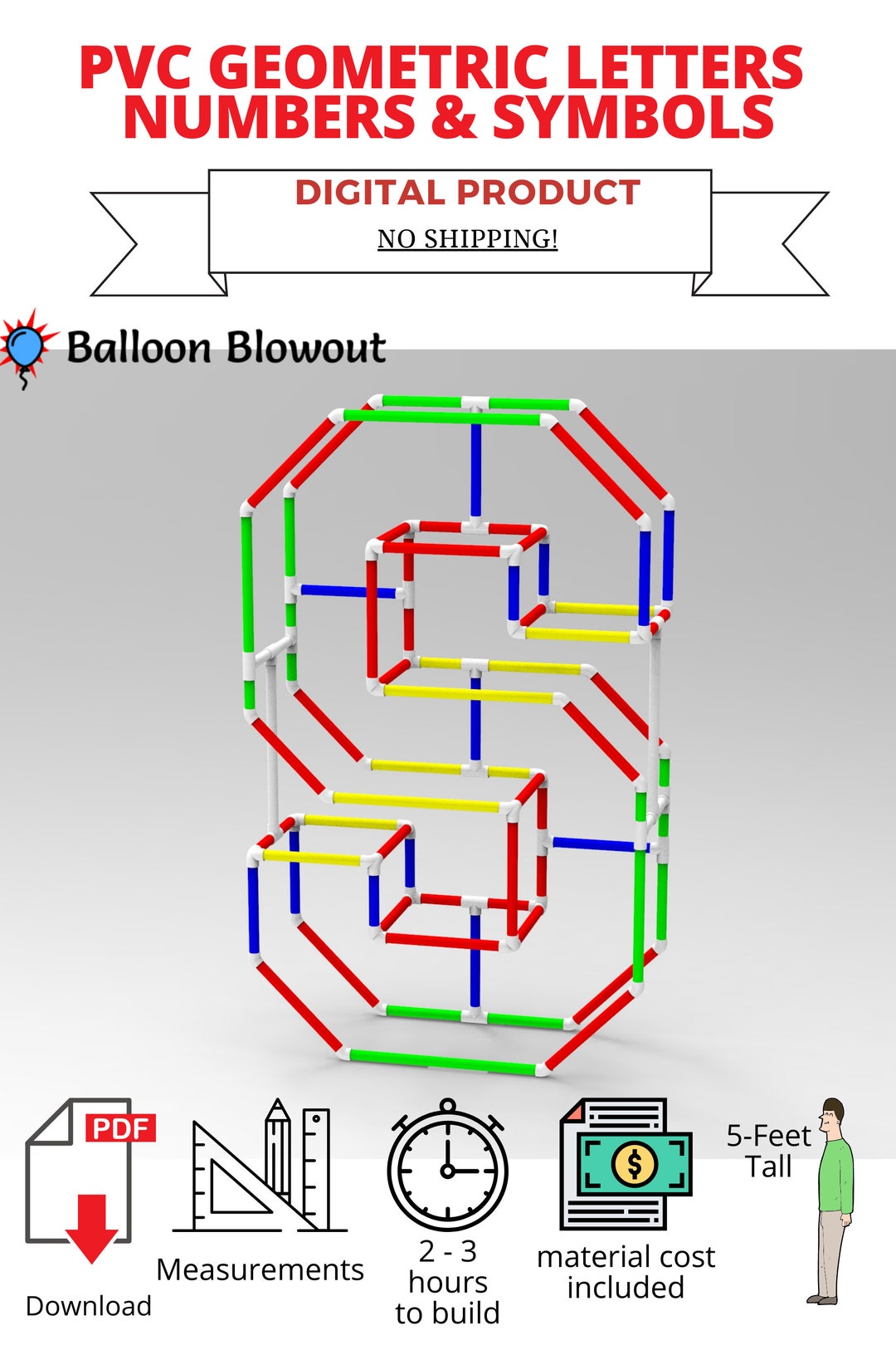 Letter S PVC Geometric Mosaic Template 5ft for Balloons, Geometric ...