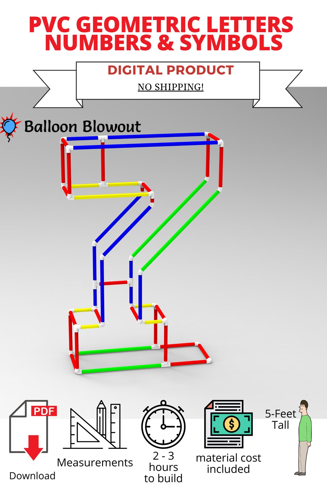 Number Seven 7 PVC Geometric Mosaic Template 5ft for Balloons ...