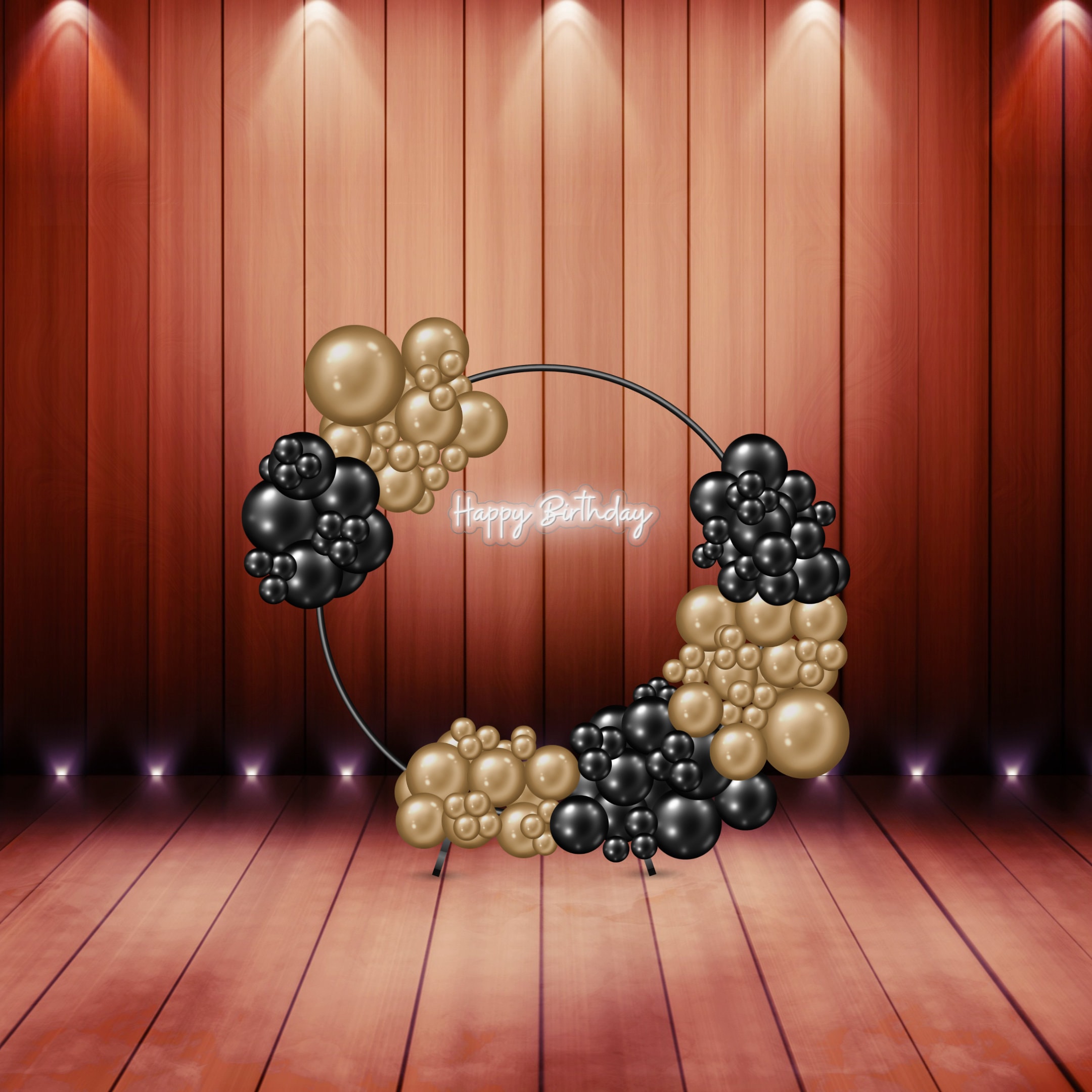 Happy Birthday Hoop Gold and Black Metallic Canva Balloon - Etsy