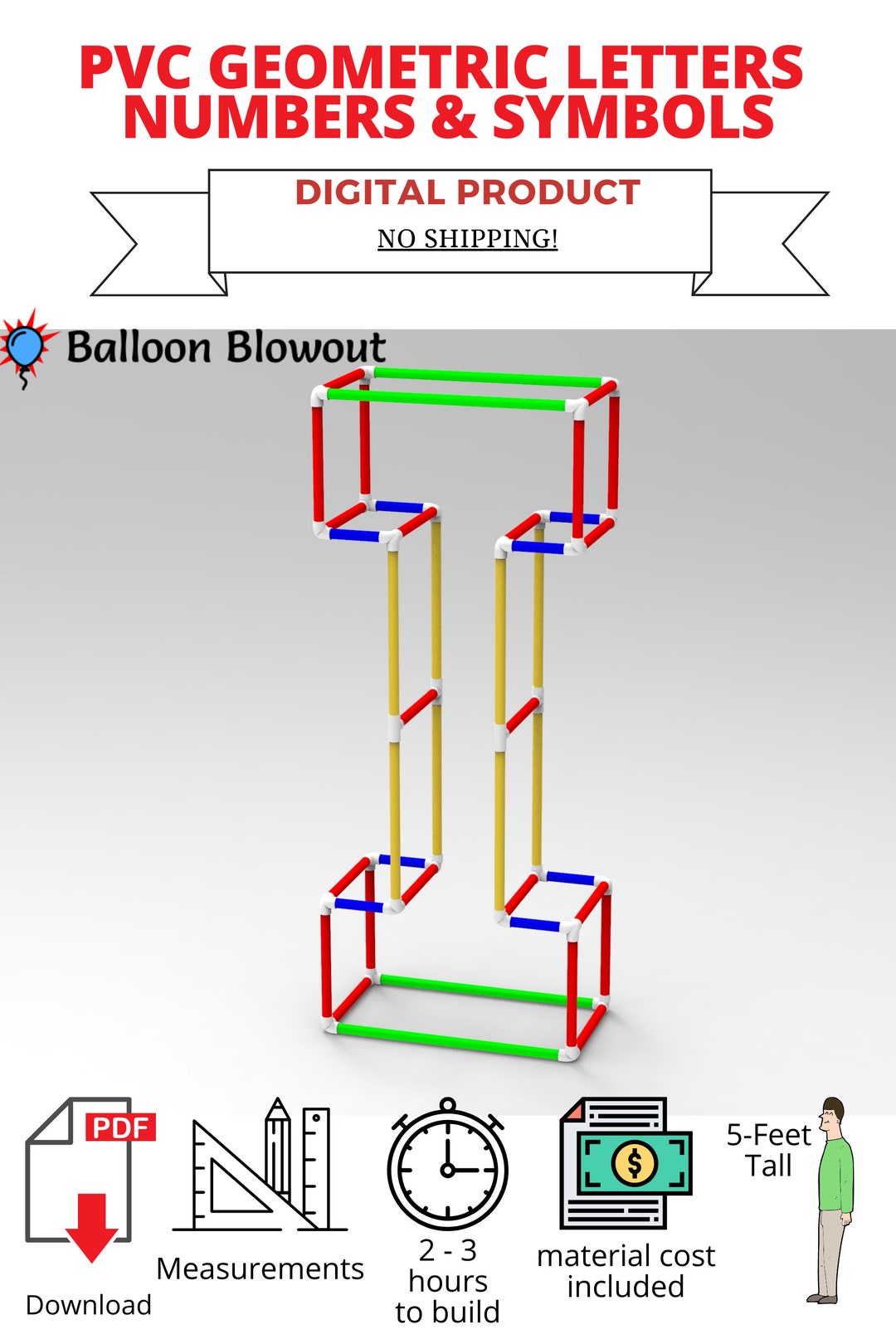 Letter I PVC Geometric Mosaic Template 5ft for Balloons, Geometric ...