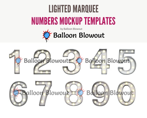 Lighted Marquee Numbers Canva Mockup Balloon Mockup | Etsy