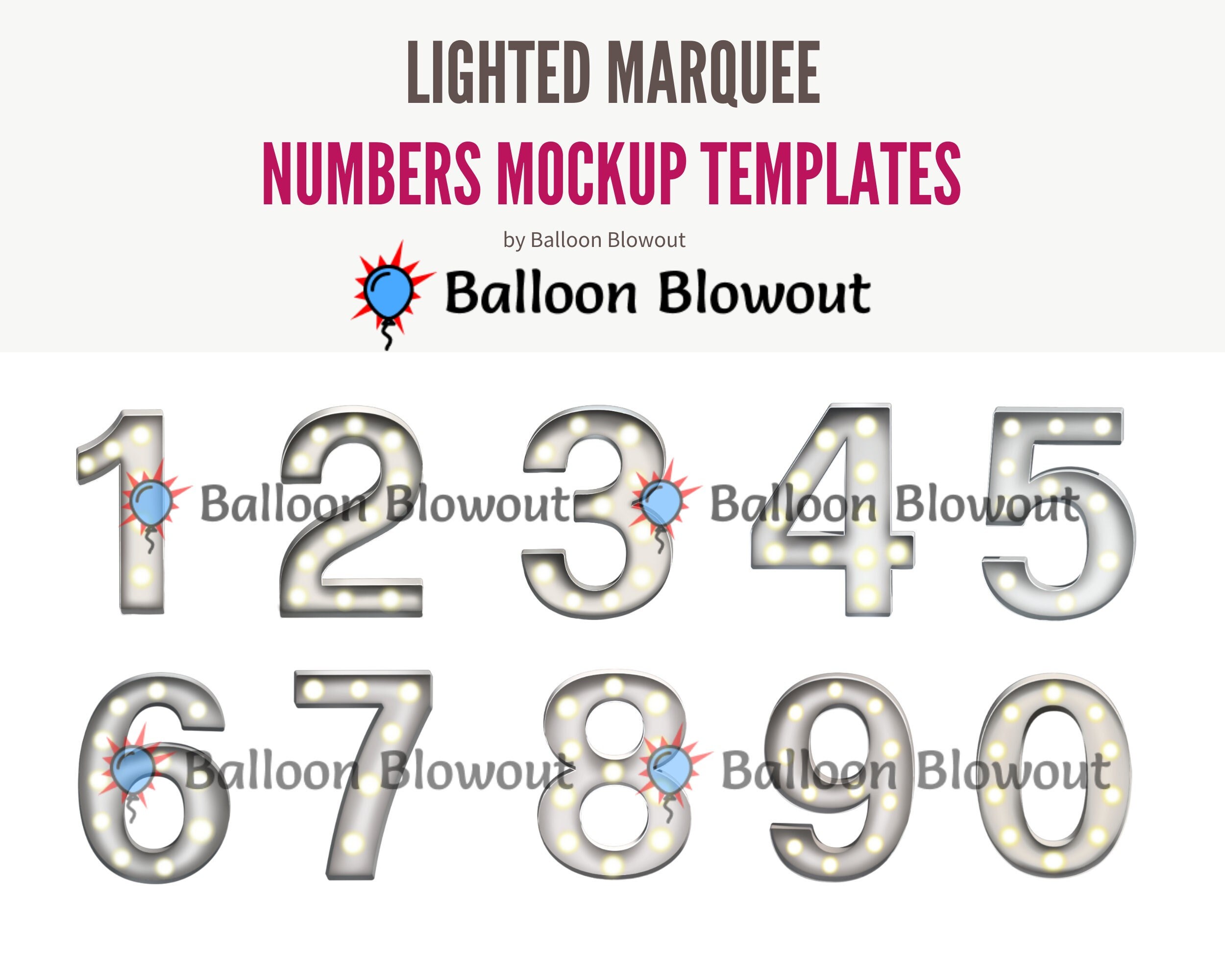 Lighted Marquee Numbers Canva Mockup Balloon Mockup | Etsy