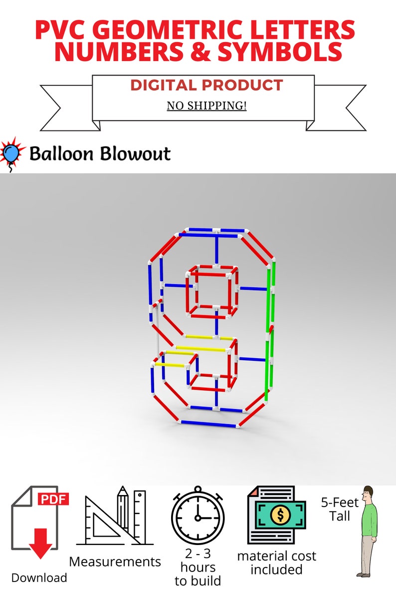 Number Nine 9 PVC Geometric Mosaic Template 5ft Balloon, Geometric ...