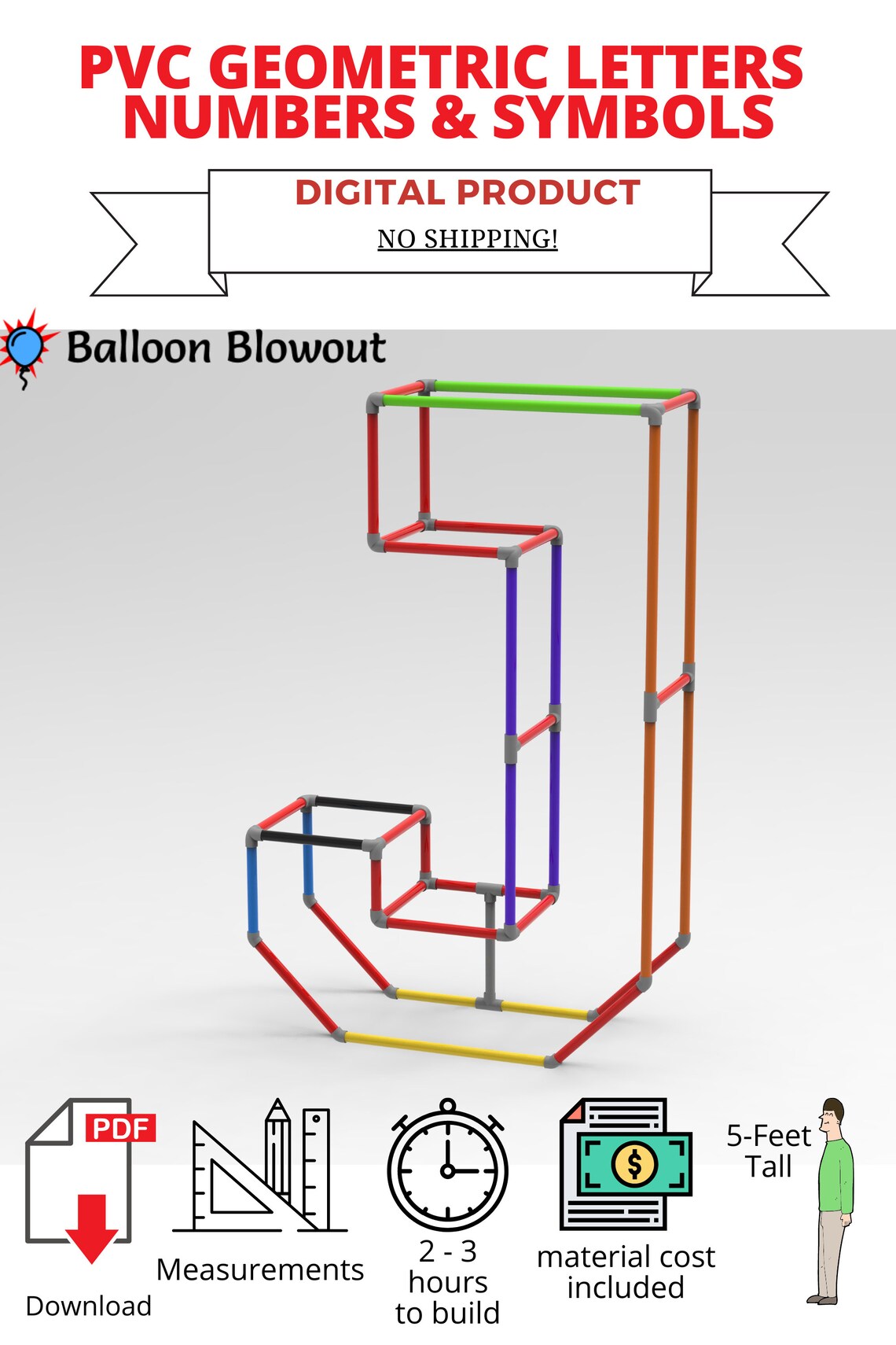 Letter J PVC Geometric Mosaic Template 5ft for Balloons - Etsy