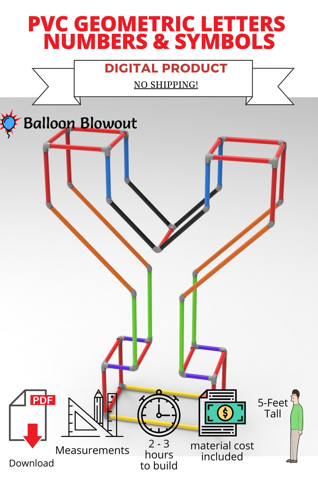 Letter Y PVC Geometric Mosaic Template 5ft for Balloons, Geometric ...