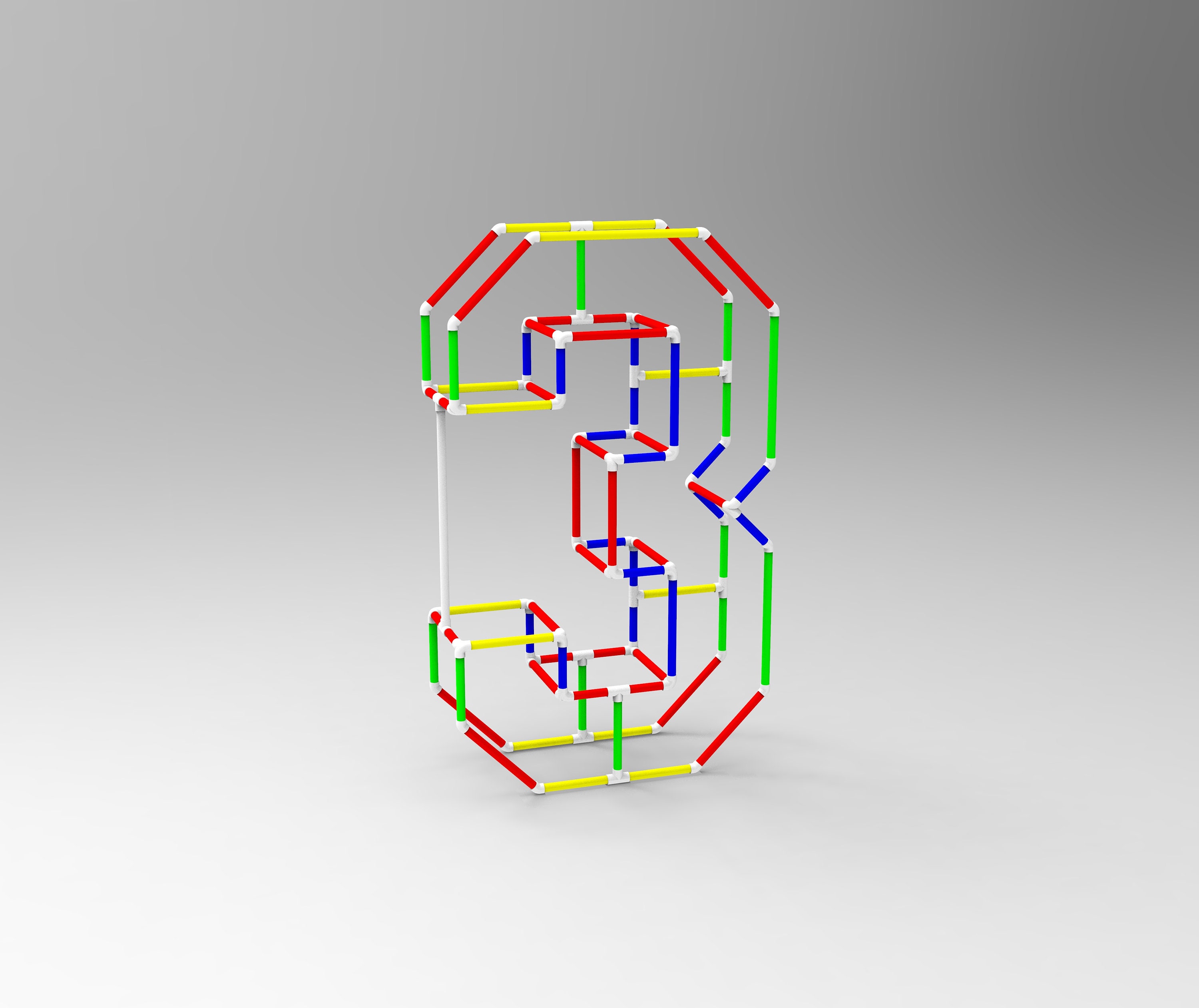 Number Three 3 PVC Geometric Mosaic Template 5ft Balloon + Custom ...