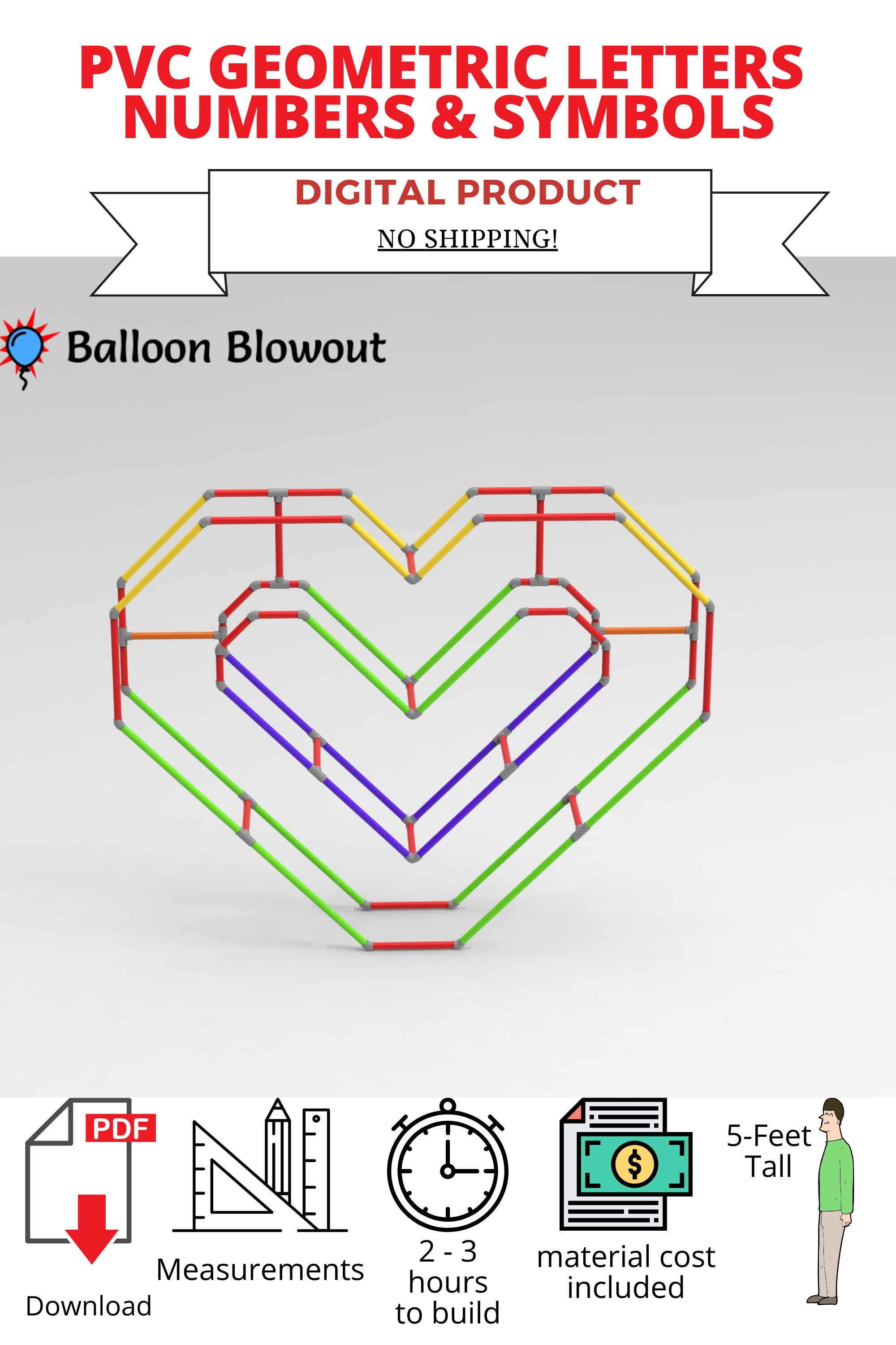 HEART Love PVC Geometric Mosaic Template Shape 5ft for Balloon ...