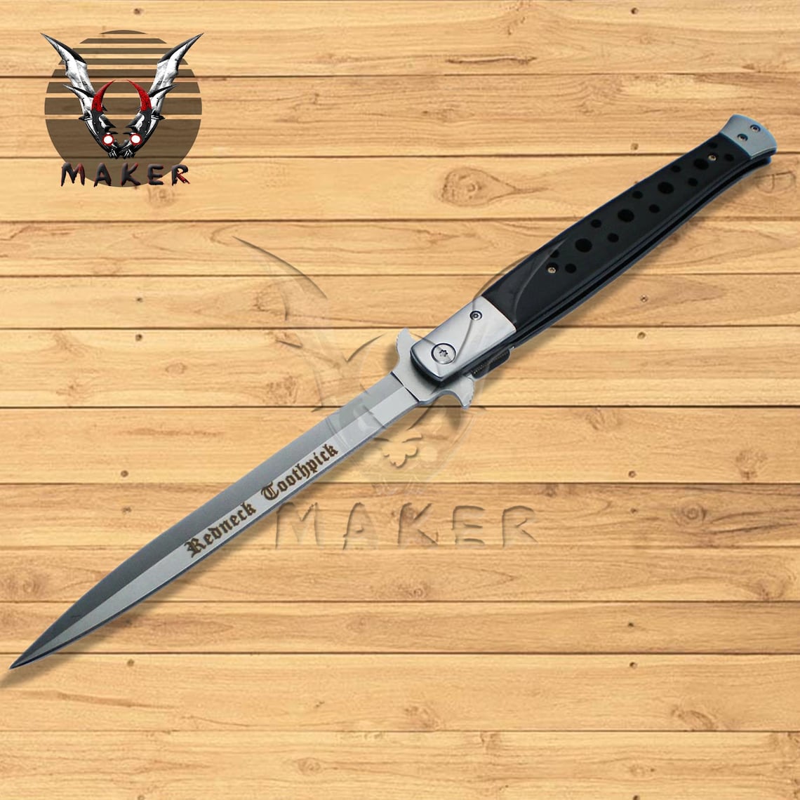 Wood REDNECK TOOTHPICK Stiletto Knife 13" Spring Assisted Knife for ...