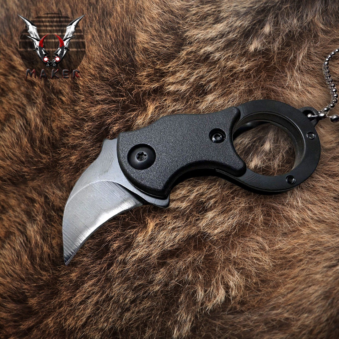 Mini Karambit 2.5" Black Folding Pocket Knife for Cut Rope, Hunting ...