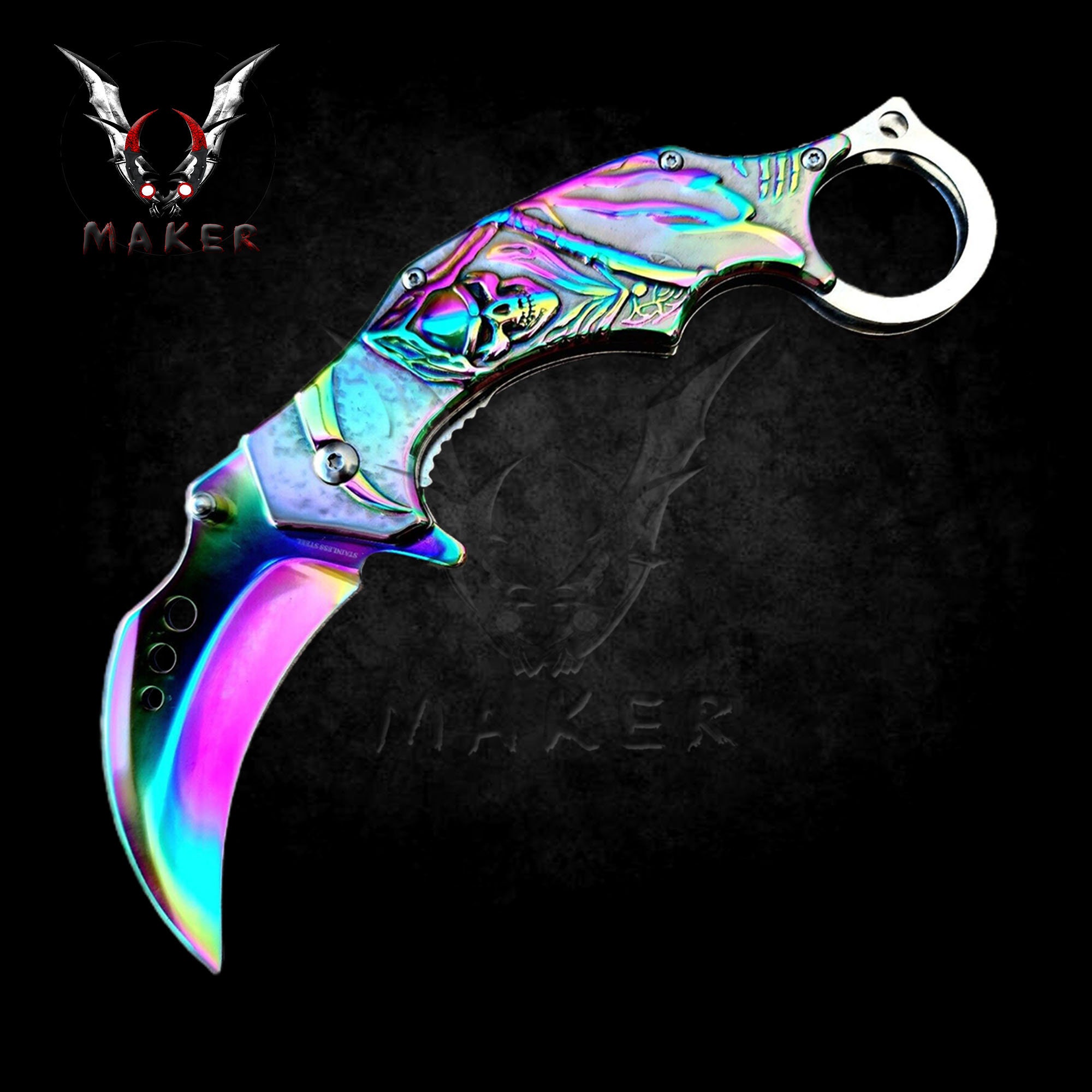 Grim Reaper Skull Karambit Knife 8" Folding Blade Knife for Hunting ...