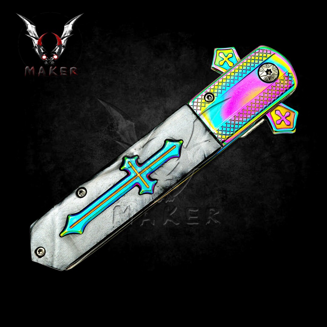 Celtic Cross Gothic Stiletto Knife 9" Folding Knife for Christian ...