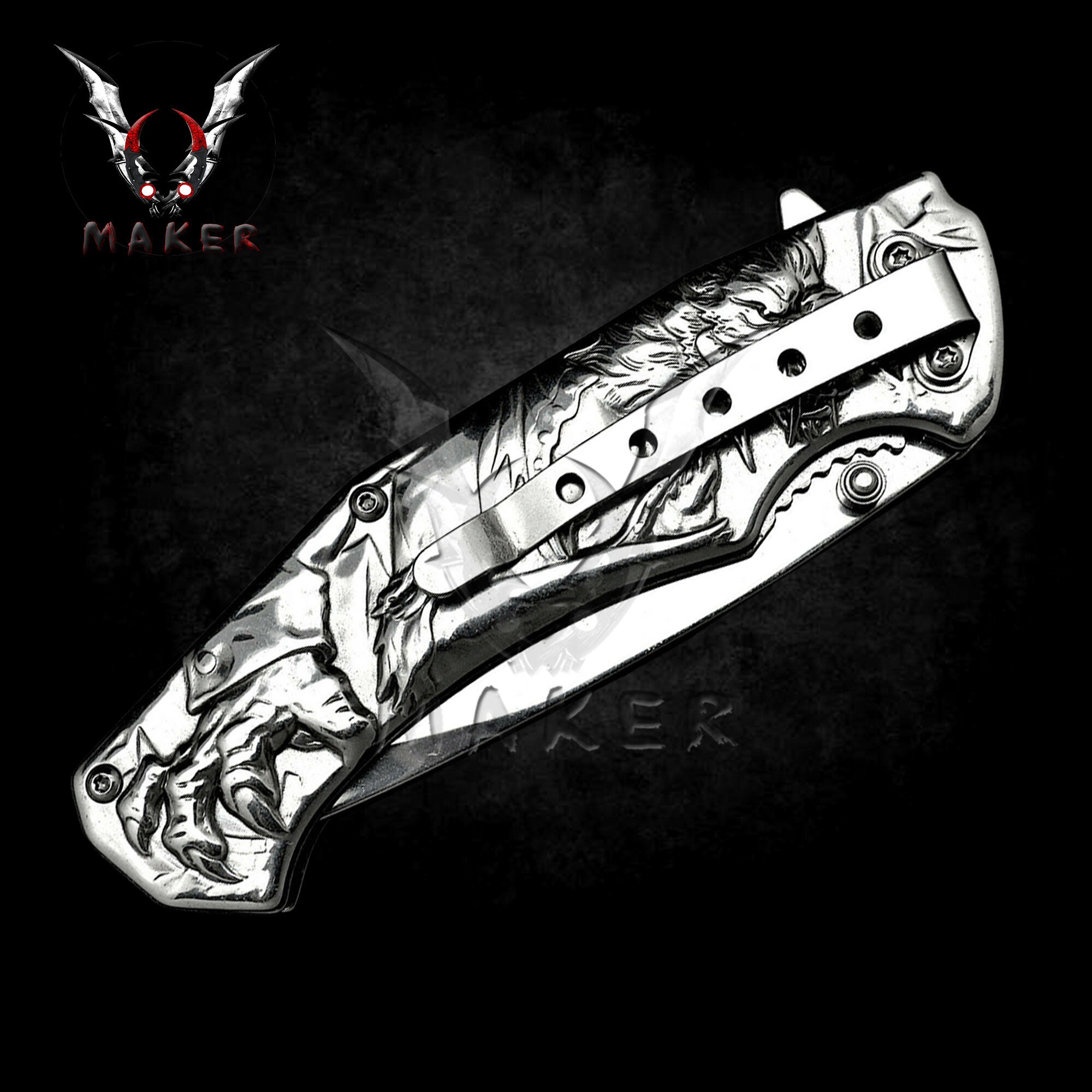 Wolf Knife 8 1/4" SILVER Best Folding Vintage Knife for Hunting,campin ...
