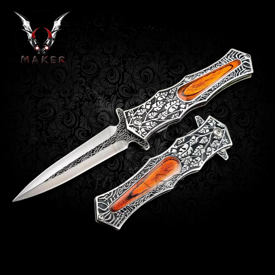 Vintage Floral Ornate Art Knife 9" Wood Handle Knife for Hunting ...