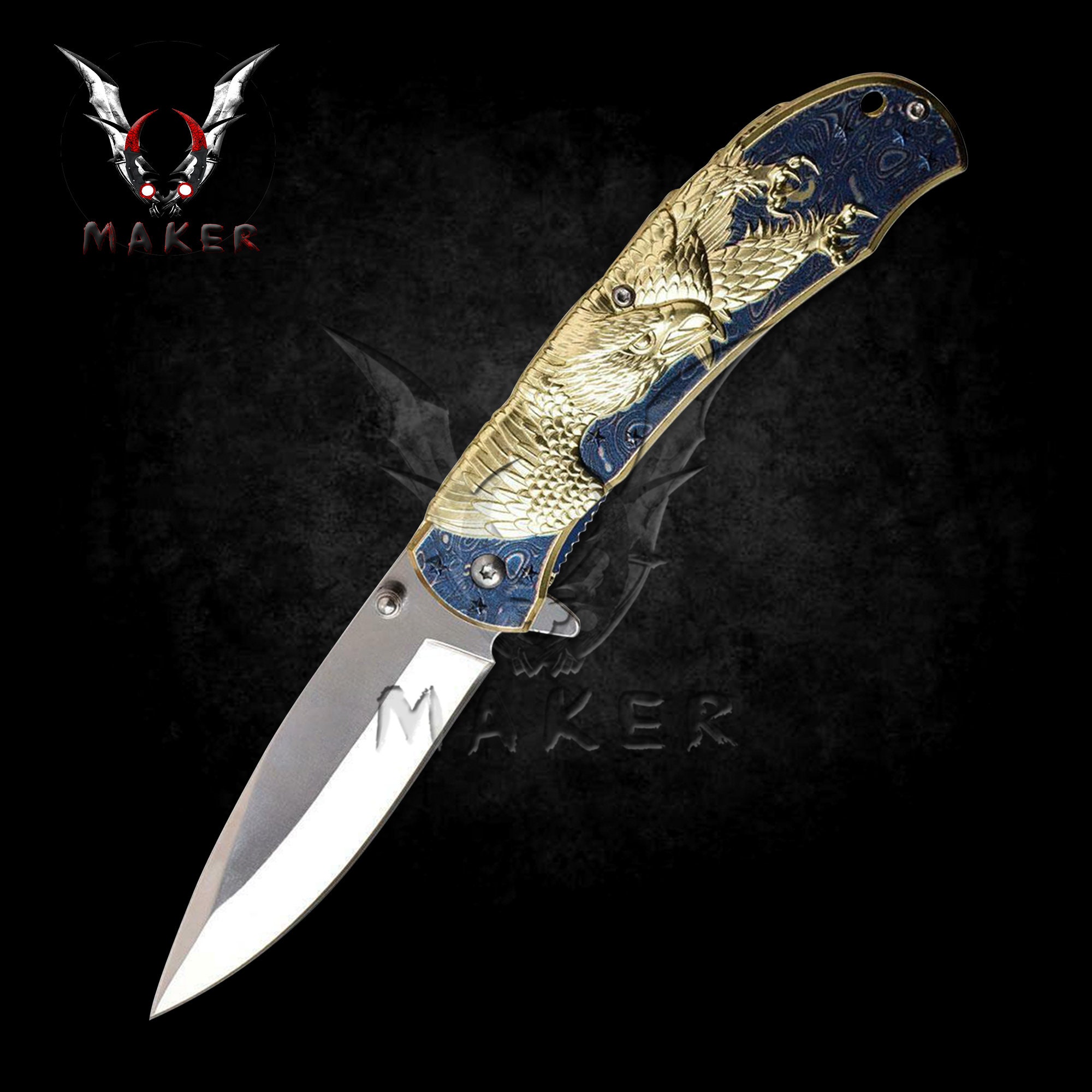 American Gold Eagle Knife 8.25" Steel Blade Best Folding Knife for Hunting,camping, Collection ...