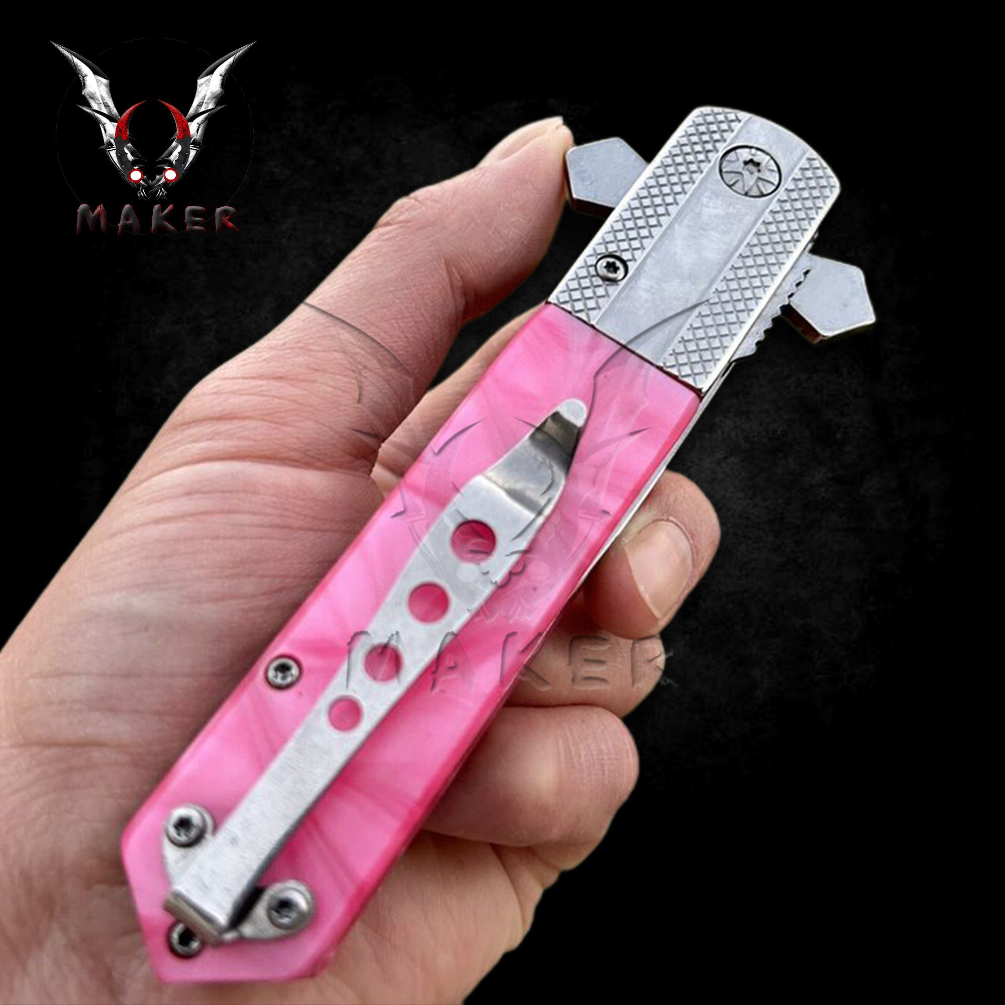 White Pearl Celtic Cross Stiletto Knife 9" Folding Knife for Christian ...