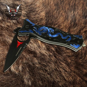 Dragon Blue Throwing Knife 7" Folding Blade Knife for Hunting, Camping ...