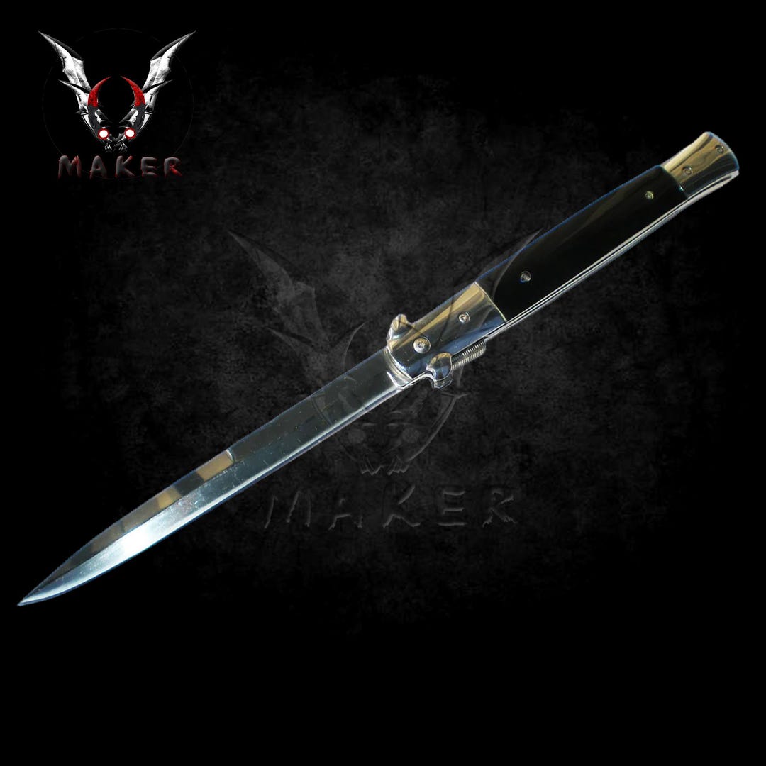 Black Chrome Stiletto Knife 13" Spring Assisted Folding Knife for ...