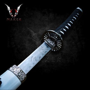White Dragon Sword 40" Samurai Ninja Bushido Japanese Sword Carbon Steel for Cosplay, Collection ...