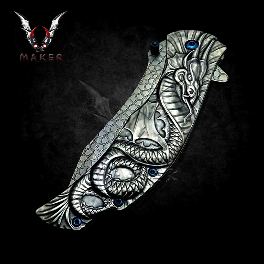 Dragon Sculpt Fantasy Knife 8.5" Hunting Folding Steel Blade Knife Gift ...