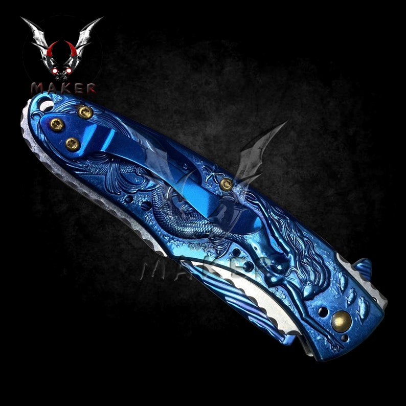 Mermaid With Ocean Dolphin Knife 8.75" Hunting Folding Steel Blade ...