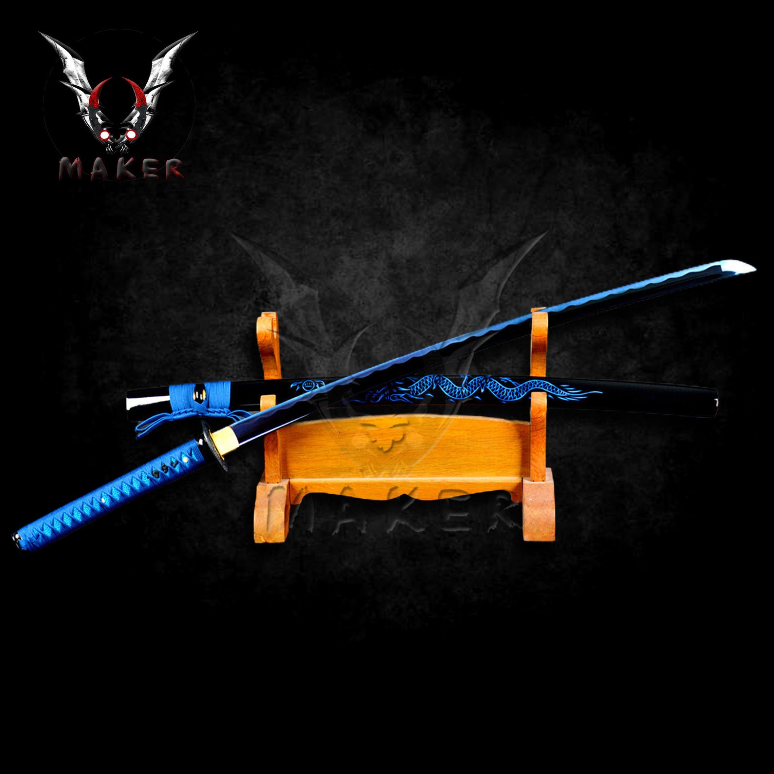 All Blue Dragon Katana Handmade 1095 Steel Japanese Samurai Collectible ...