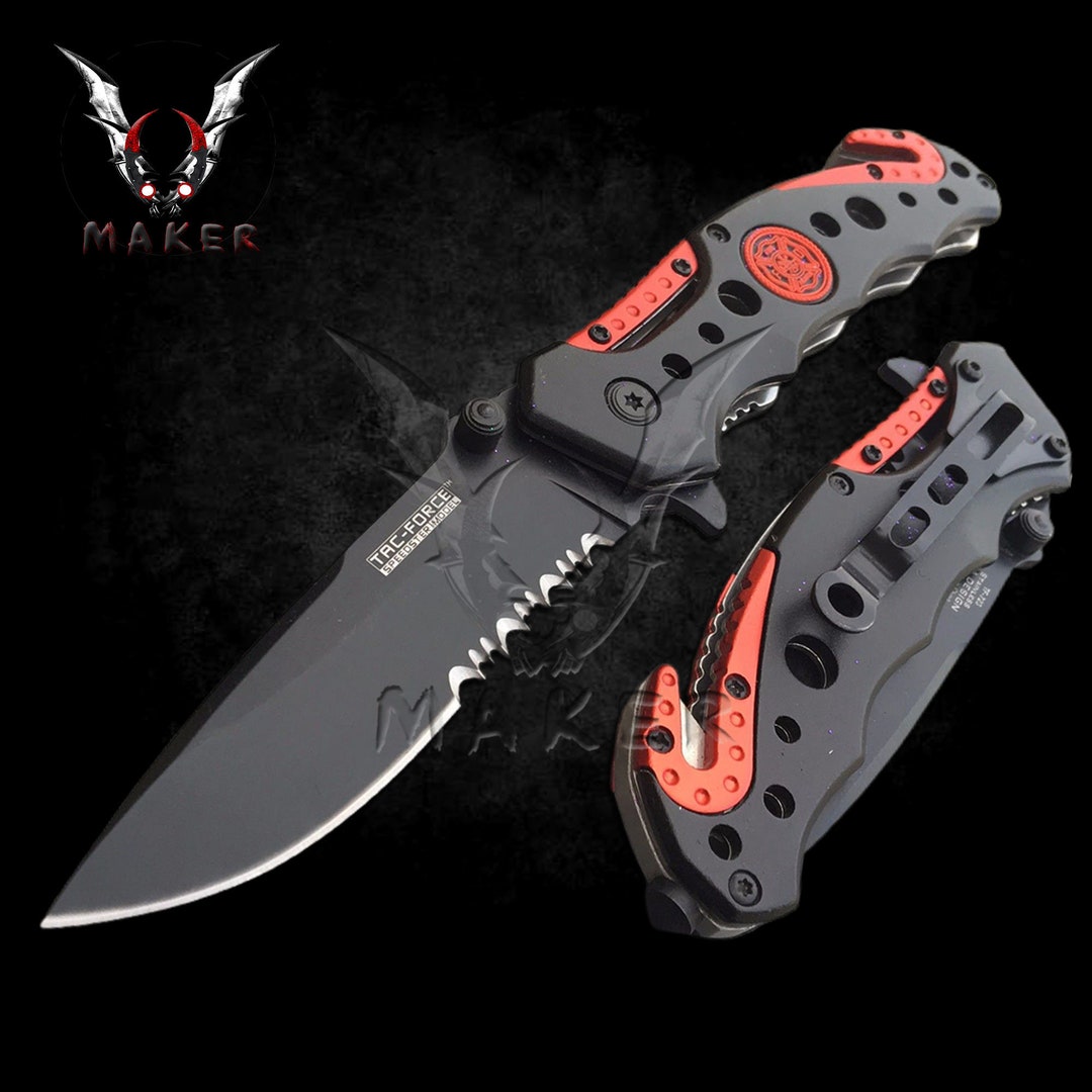 Fire Fighter Serrated Knife Spring Assisted for Outdoor, Hunting ...