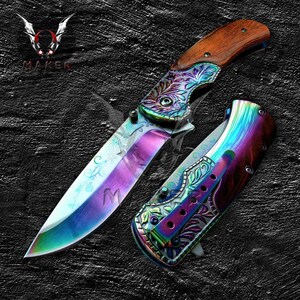 Vintage Floral Rainbow Ornate Knife 8.5" Best Folding Knife for Hunting ...