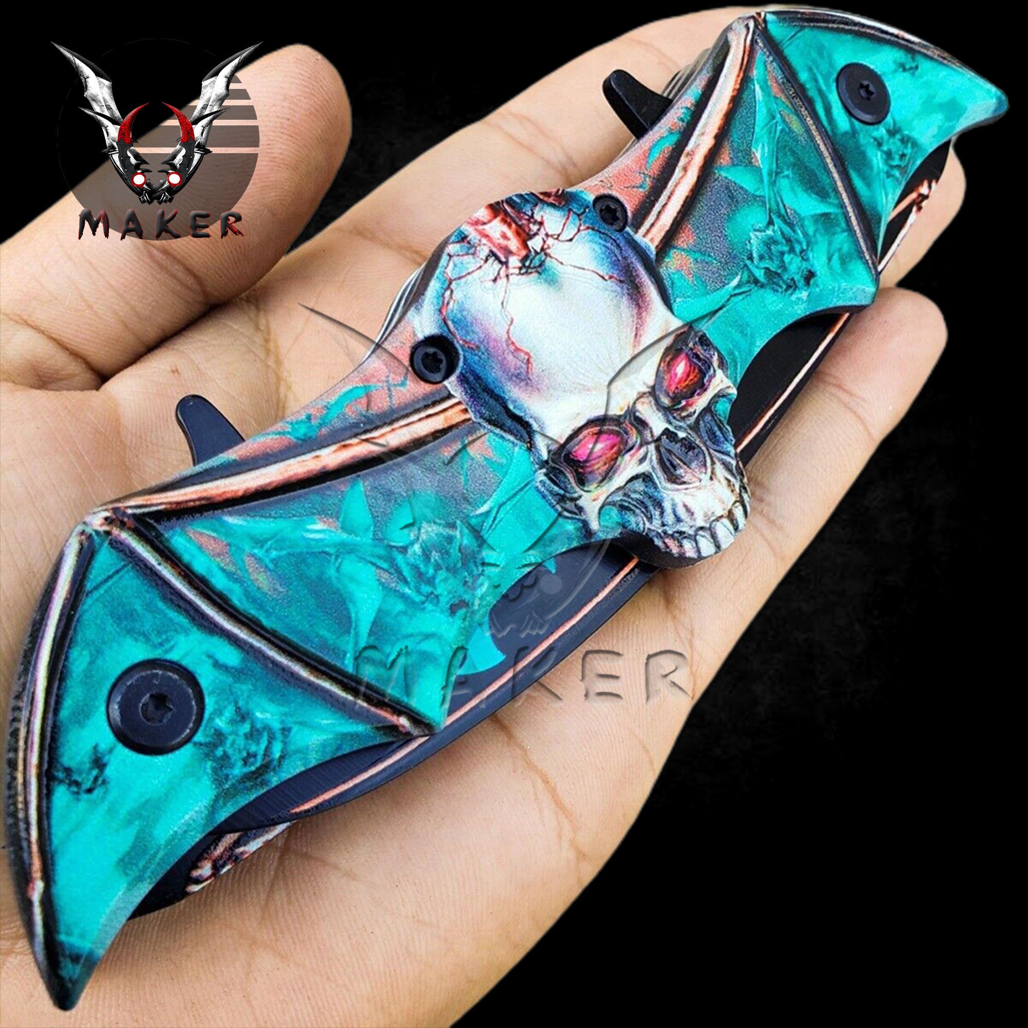 Zombie Skull Bat Dual Blade Spring Assisted Knife Best Folding Knife ...