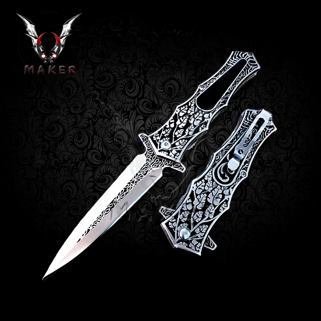 Vintage Floral Ornate Art Knife 9" Wood Handle Knife for Hunting ...