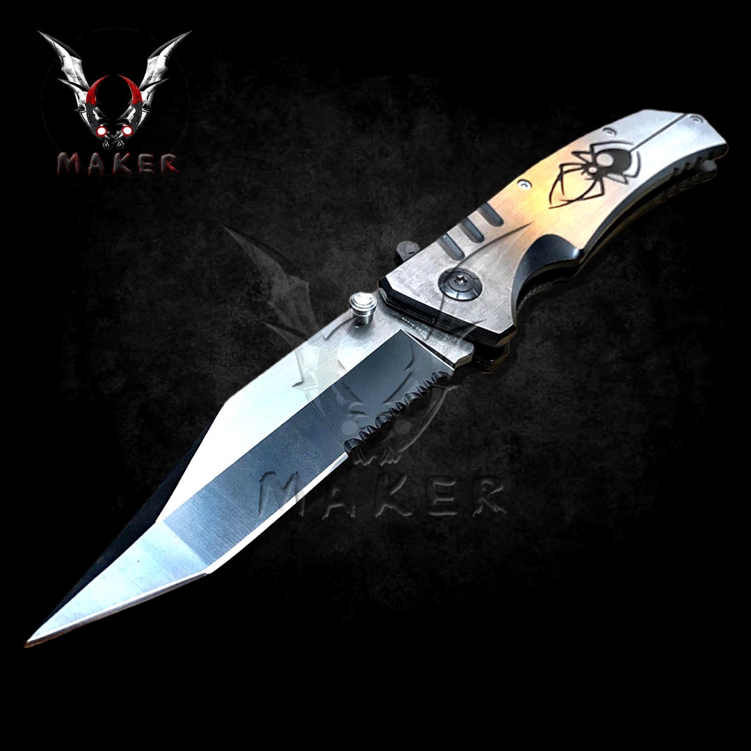 Spider Knife 8" Springserrated Blade Pocket Knife for Hunting, Camping ...