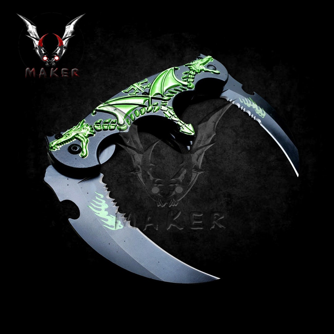 Black Red Dragon Karambit Dual Blade Knife 13" Steel Blade Best Folding ...