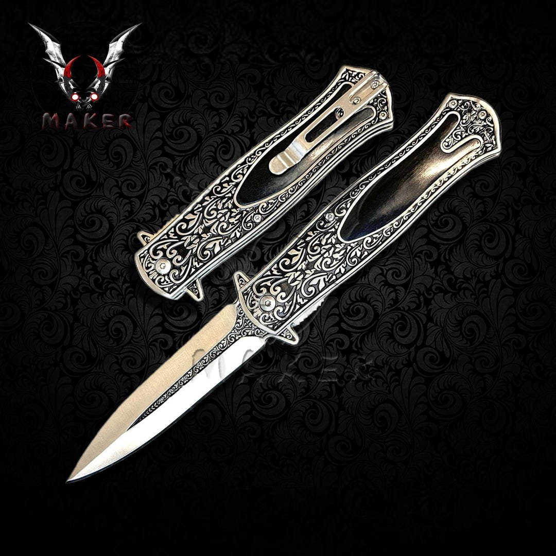 Vintage Floral Ornate Art Knife 9" Wood Handle Knife for Hunting ...