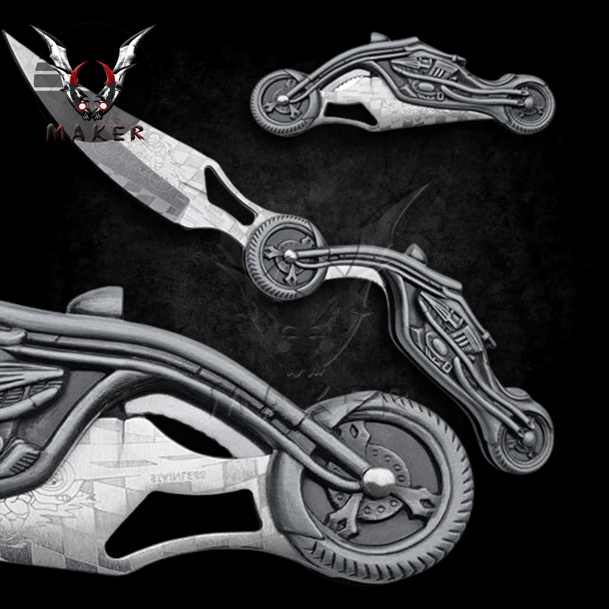 Chopper Motorcycle 8.25" Pocket Knife Best Steel Blade Knife for ...