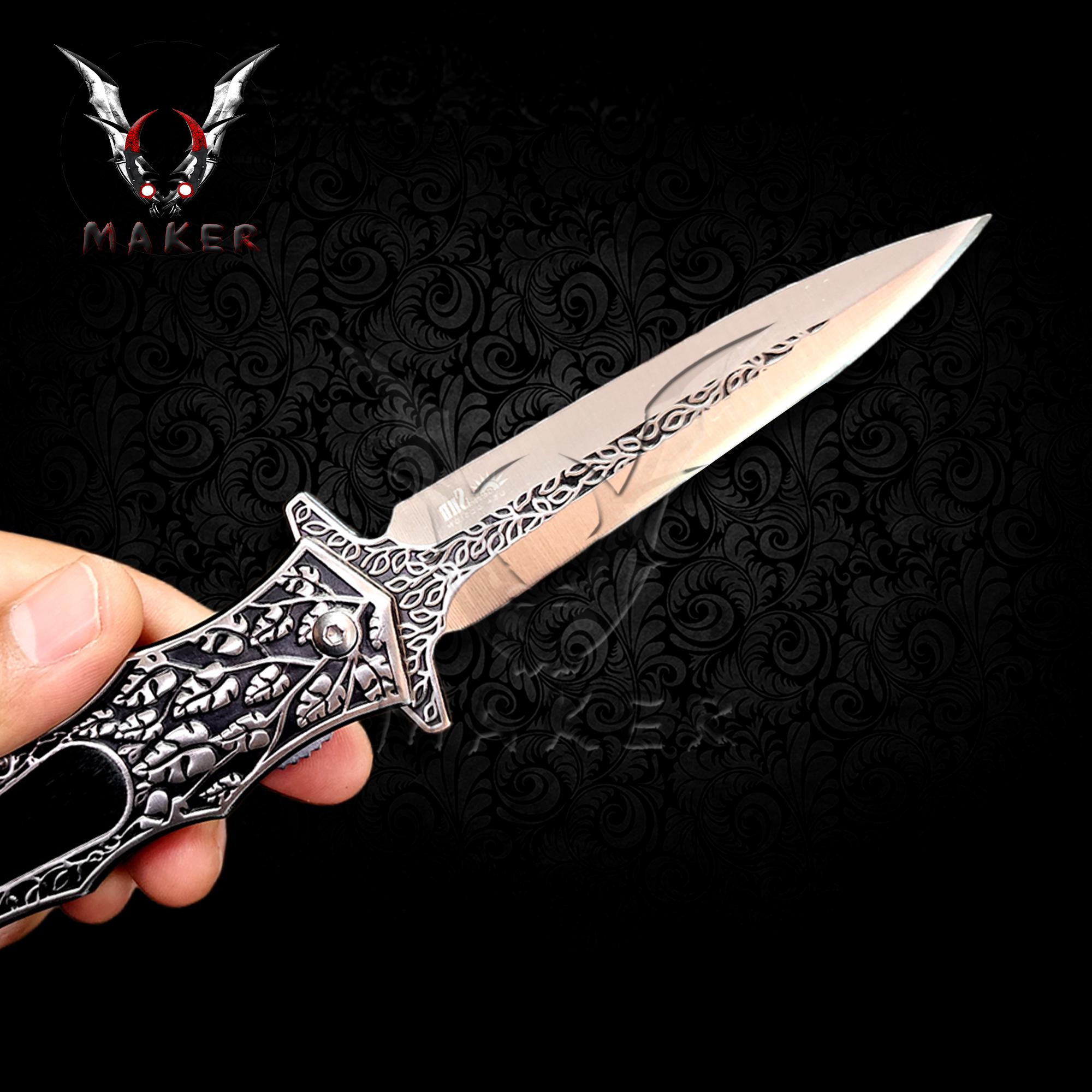 Vintage Floral Ornate Art Knife 9" Wood Handle Knife for Hunting ...