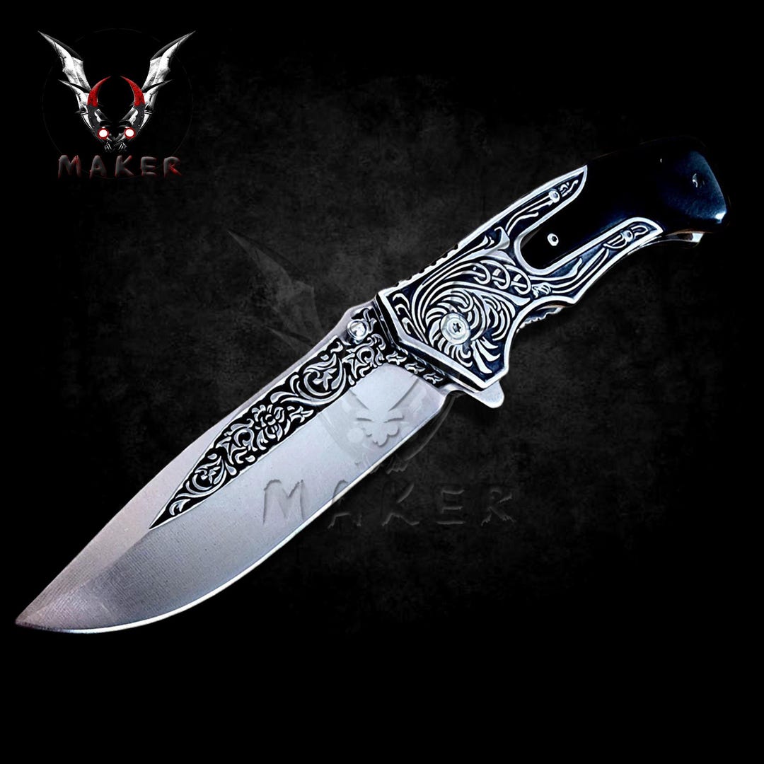 Vintage Floral Ornate Art Knife 9" Wood Handle Knife for Hunting ...