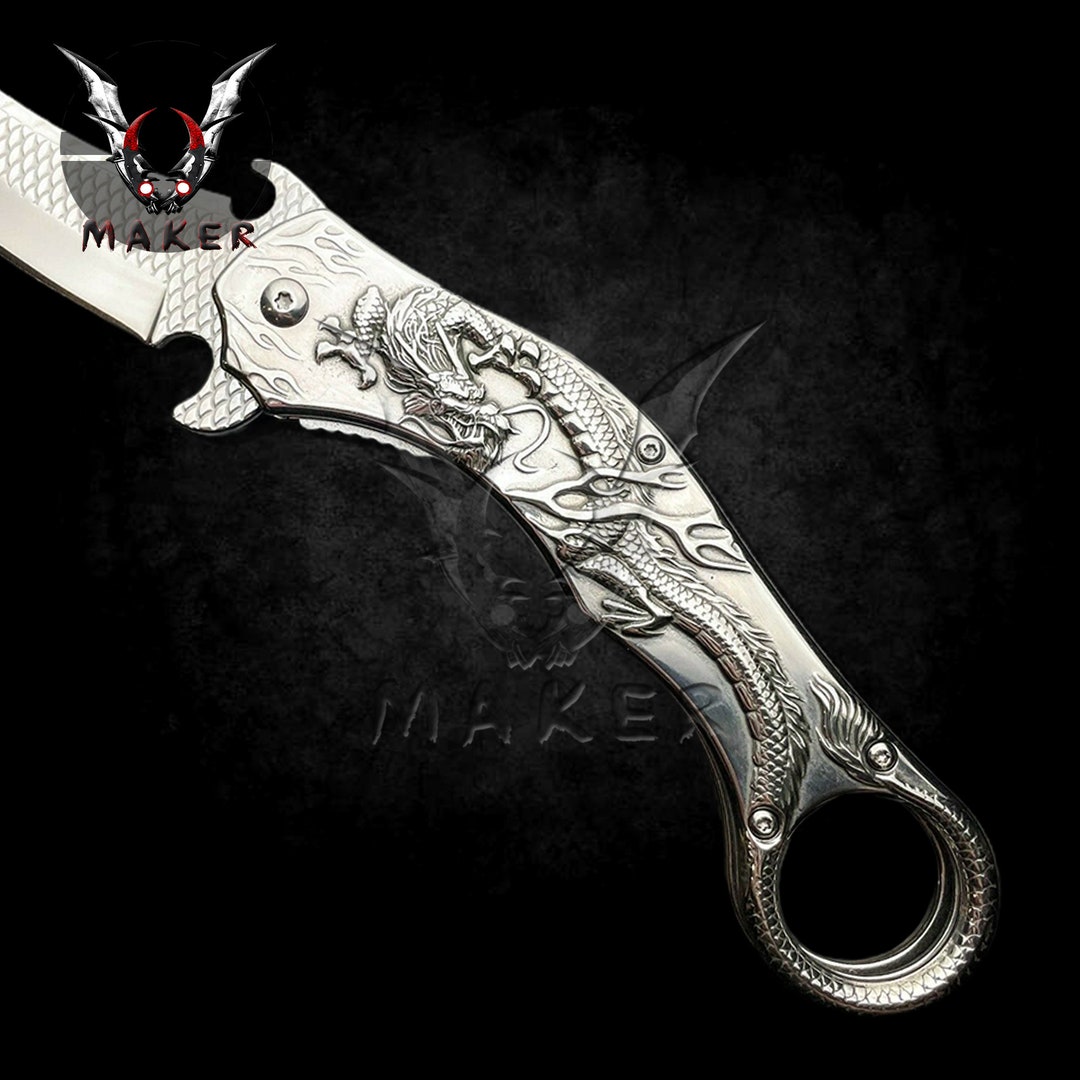 Dragon Karambit Knife 9" SILVER Best Folding Vintage Knife for Hunting ...