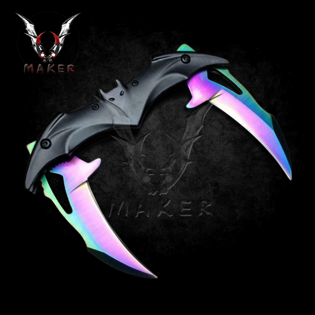 Bat Knife Dark Knight Spring Assisted Folding Dual Blade for Hunting ...
