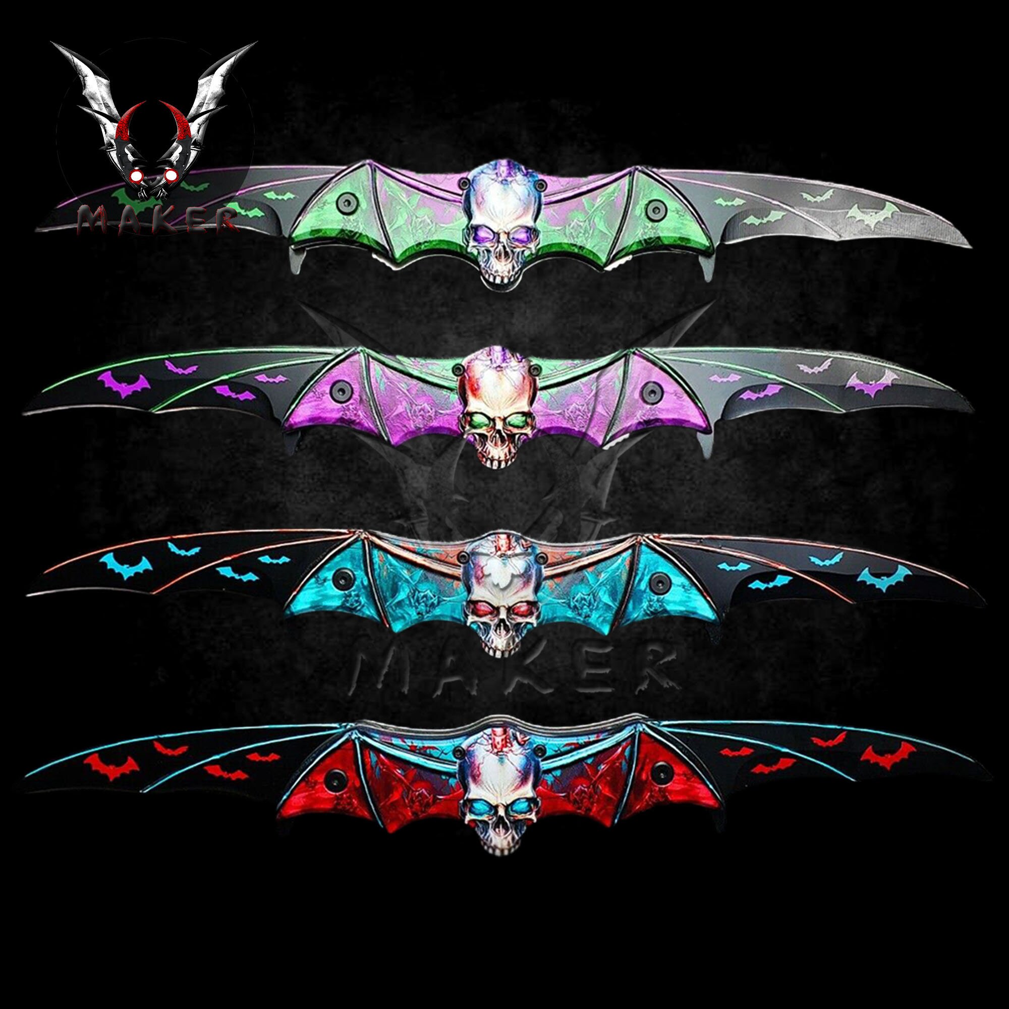 Zombie Skull Bat Dual Blade Spring Assisted Knife Best Folding Knife ...