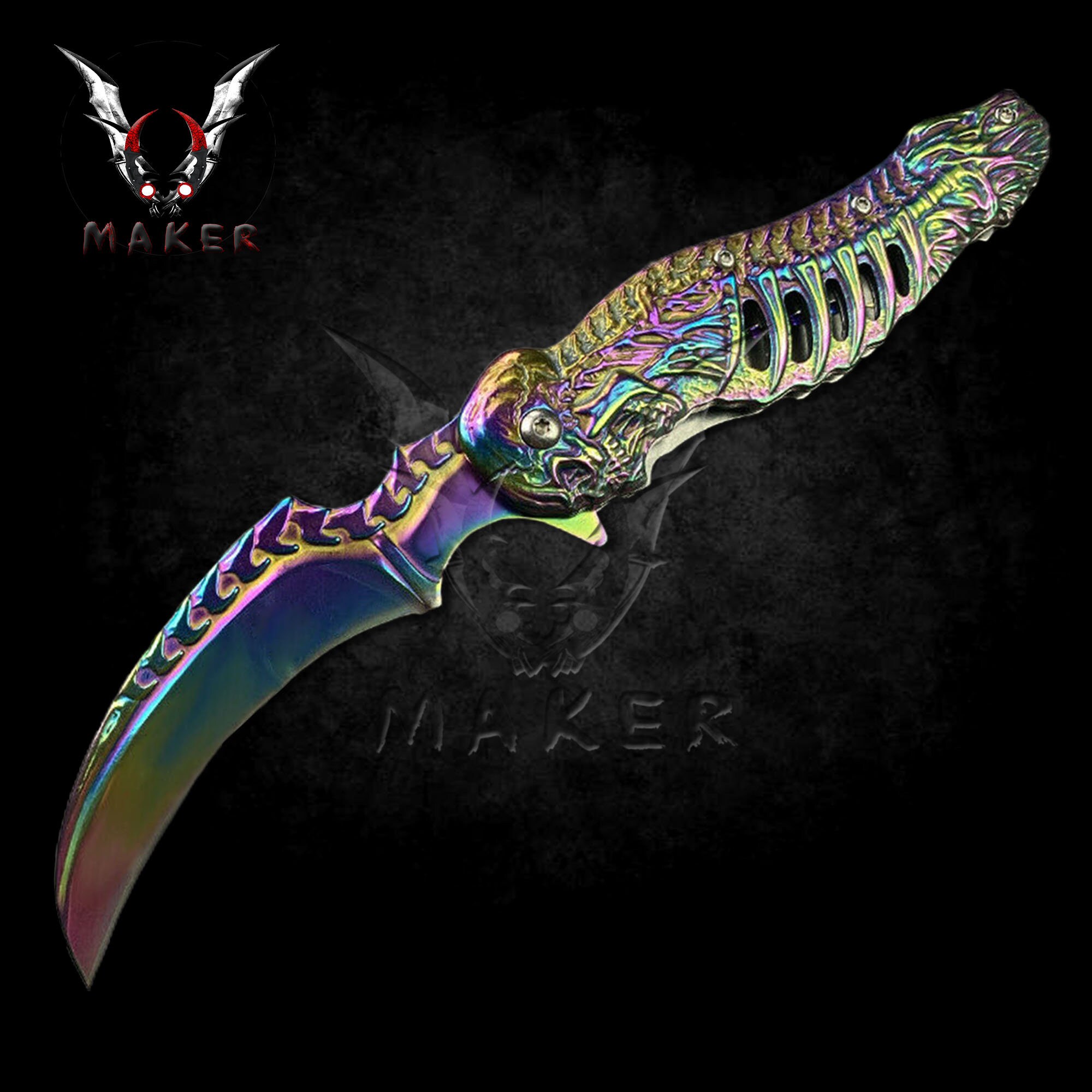 Black Skull Karambit 8.5" Pocket Folding Knife for Hunting, Camping ...