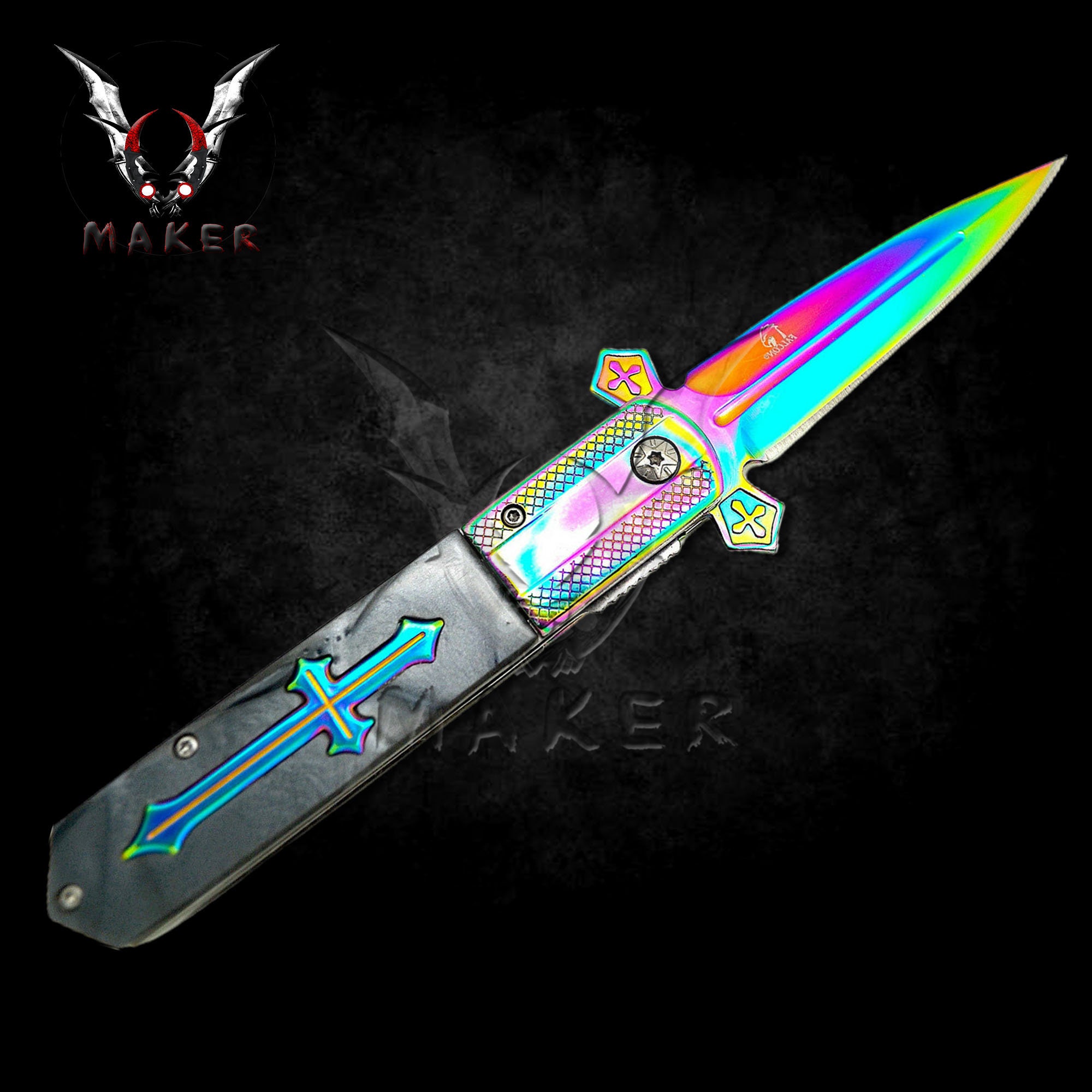 Celtic Cross Gothic Stiletto Knife 9" Folding Knife for Christian ...