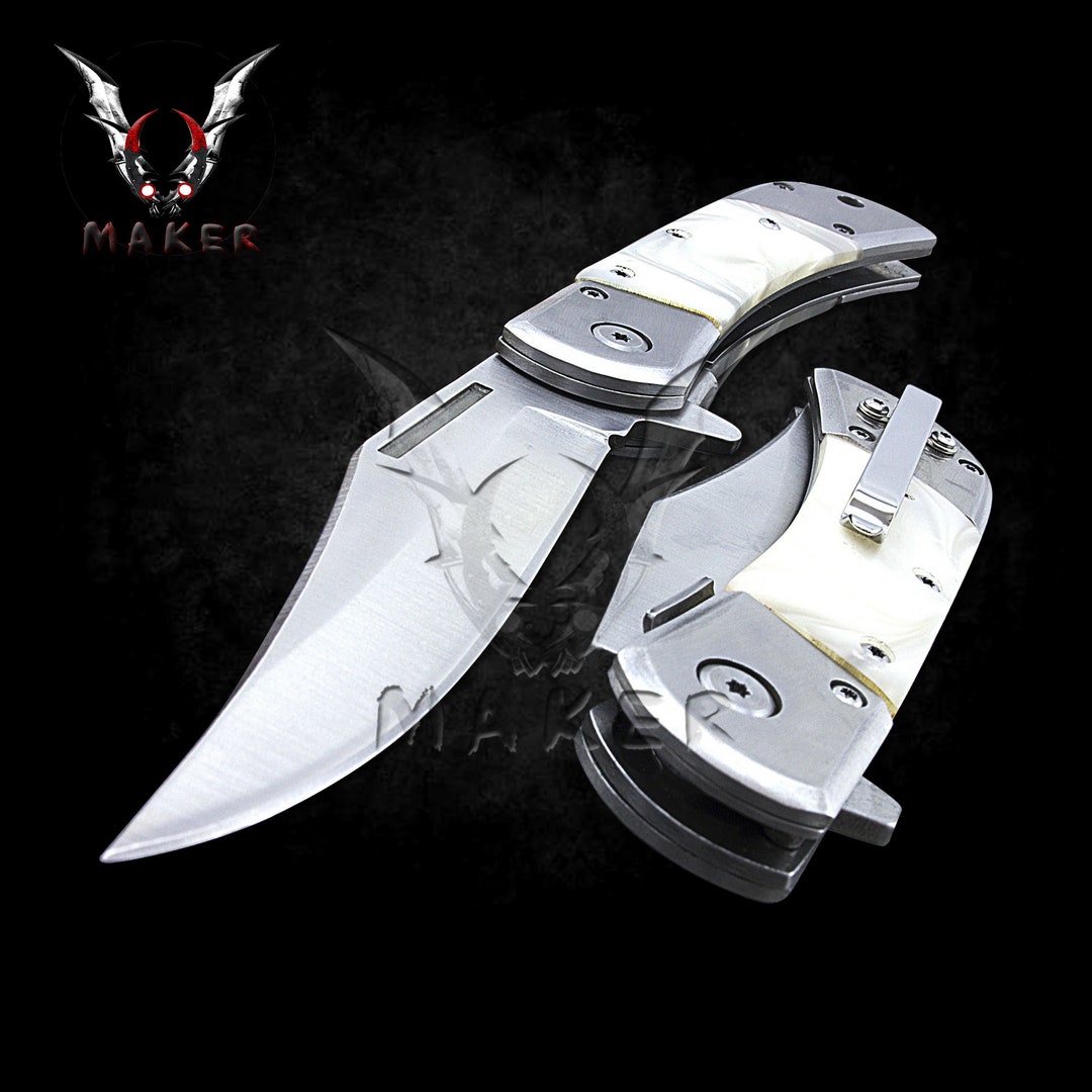 White PEARL Handle Knife 8.75" Best Folding Knife for Hunting, Camping ...