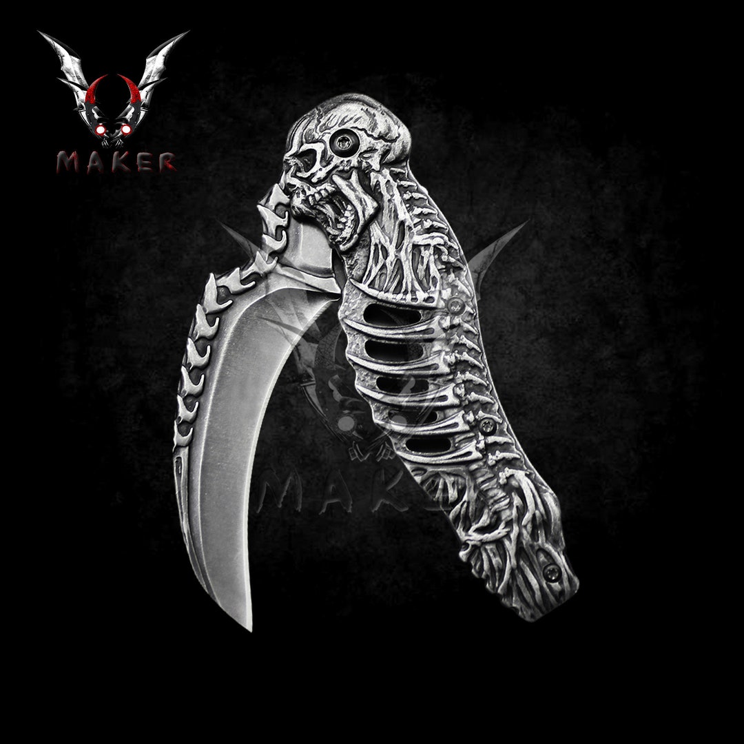 Black Skull Karambit 8.5" Pocket Folding Knife for Hunting, Camping ...