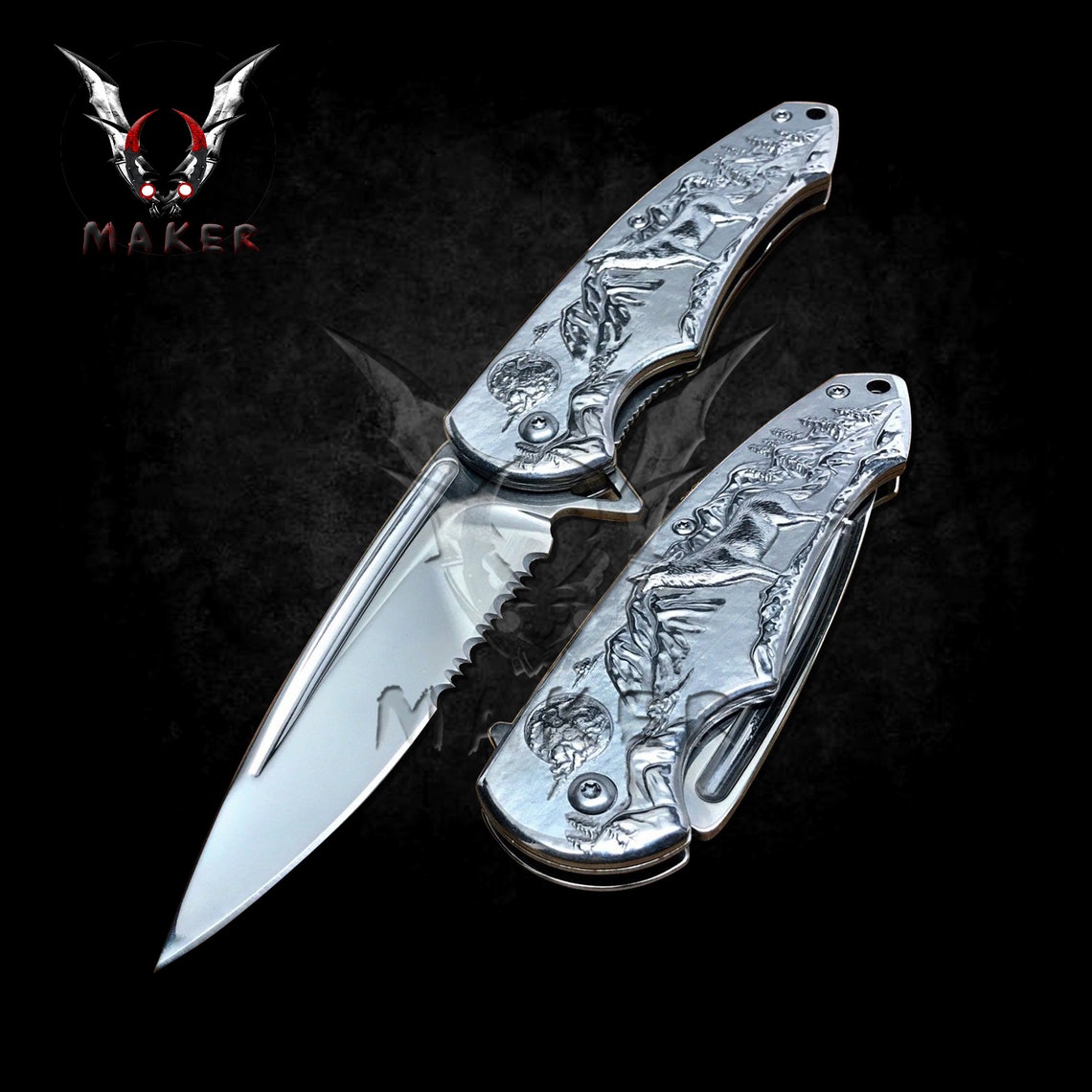 Wolf Knife Stonewash 8 Hunting Folding Steel Blade Knife - Etsy