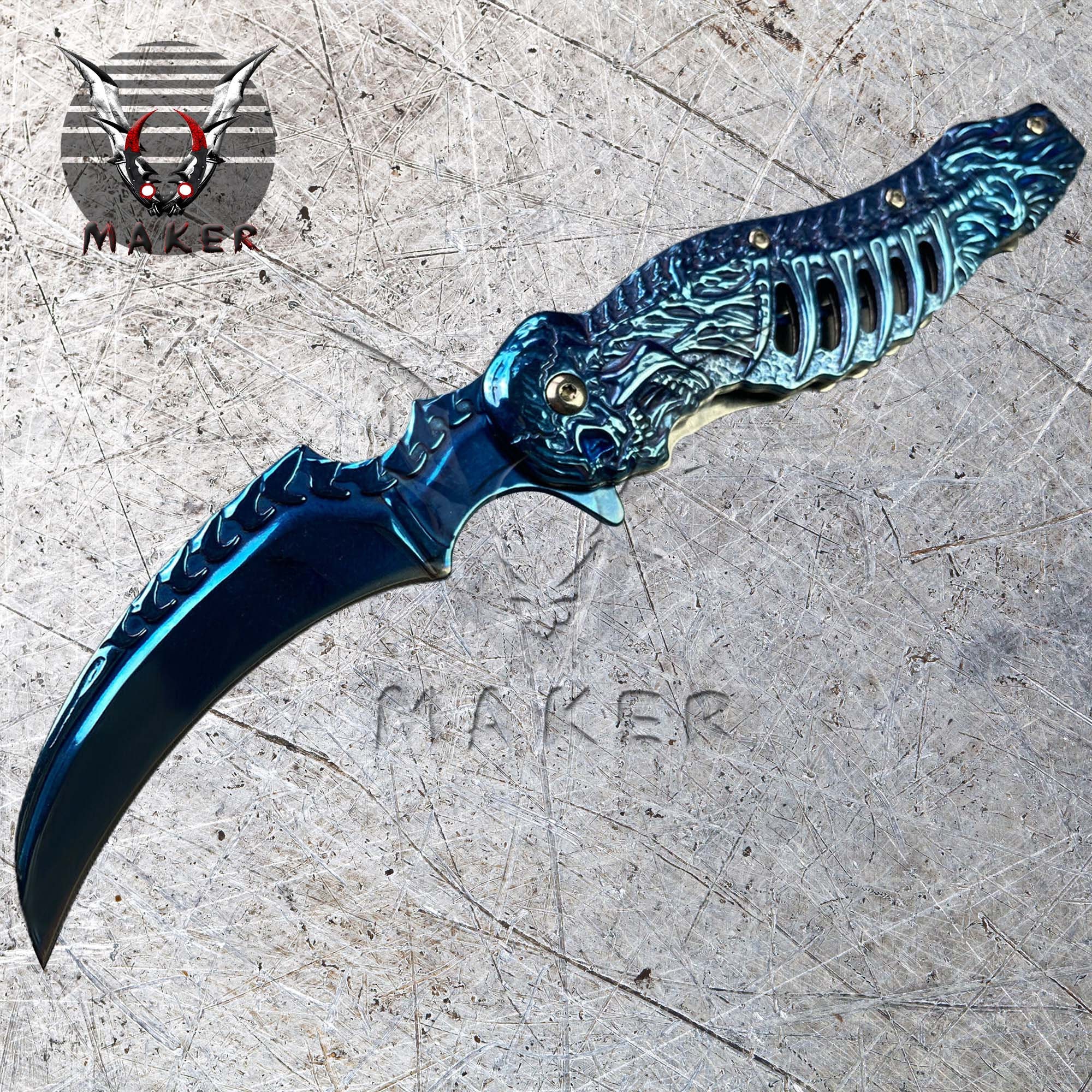 Black Skull Karambit 8.5" Pocket Folding Knife for Hunting, Camping ...