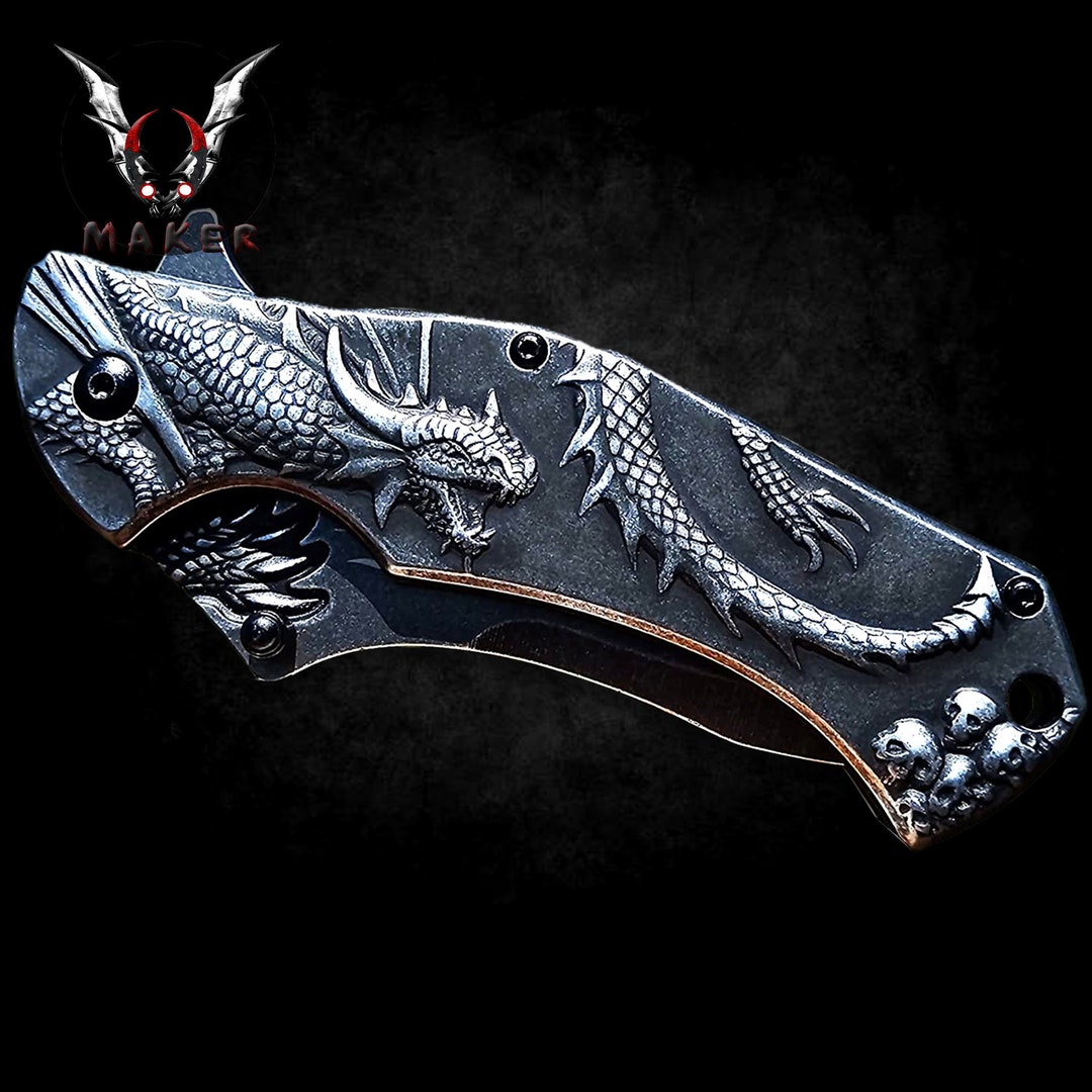 Stonewash Dragon Claw Knife 8.2" Fantasy Relief Sculpture for Hunting ...