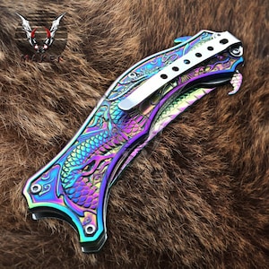 8" Rainbow Vintage Dragon Karambit Knife Best Folding Knife for Hunting ...