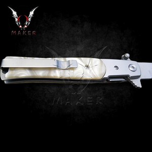White Pearl Handle Stiletto Knife 8 3/4" Spring Assisted Folding Knife ...